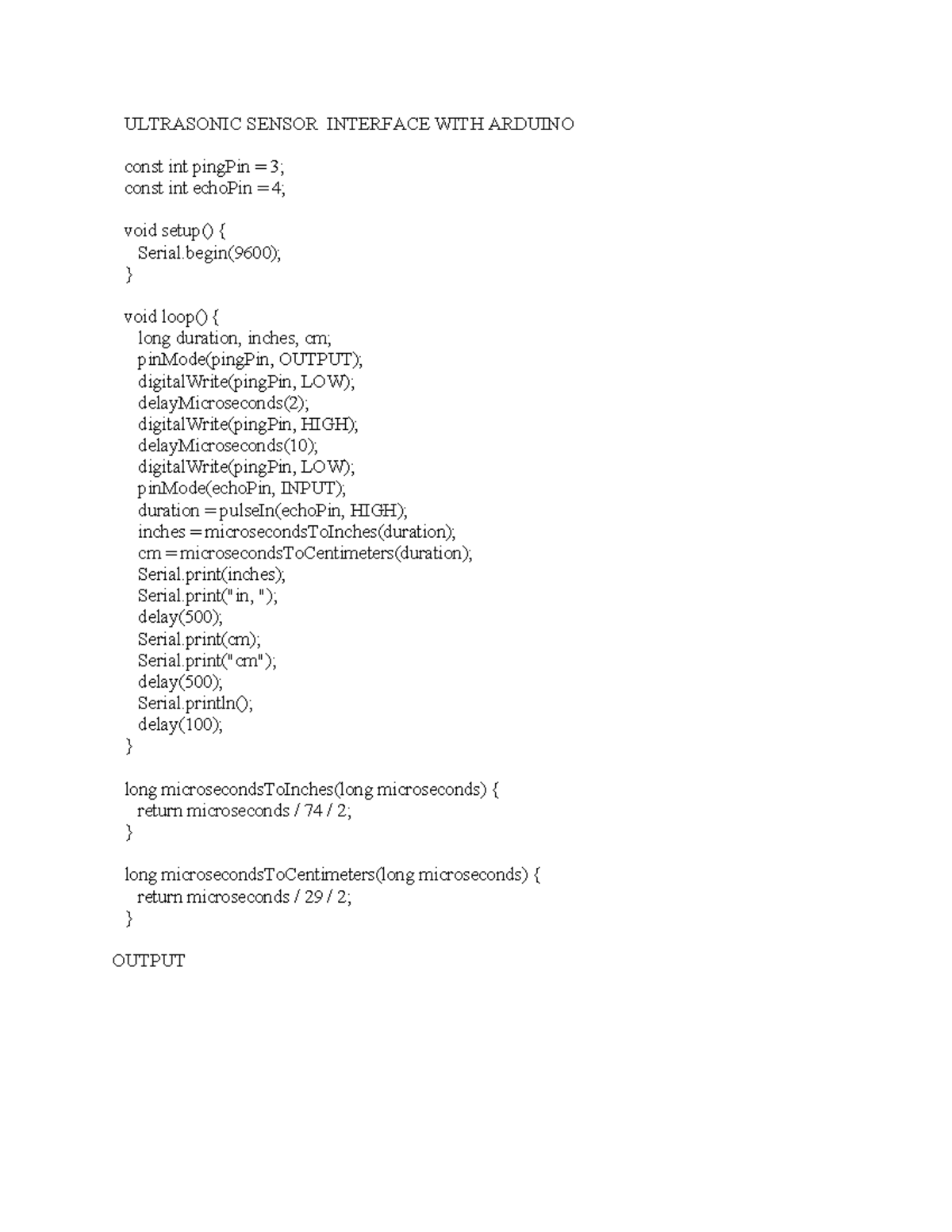 Ultrasonic Sensor Interface With Arduino Ultrasonic Sensor Interface With Arduino Const Int
