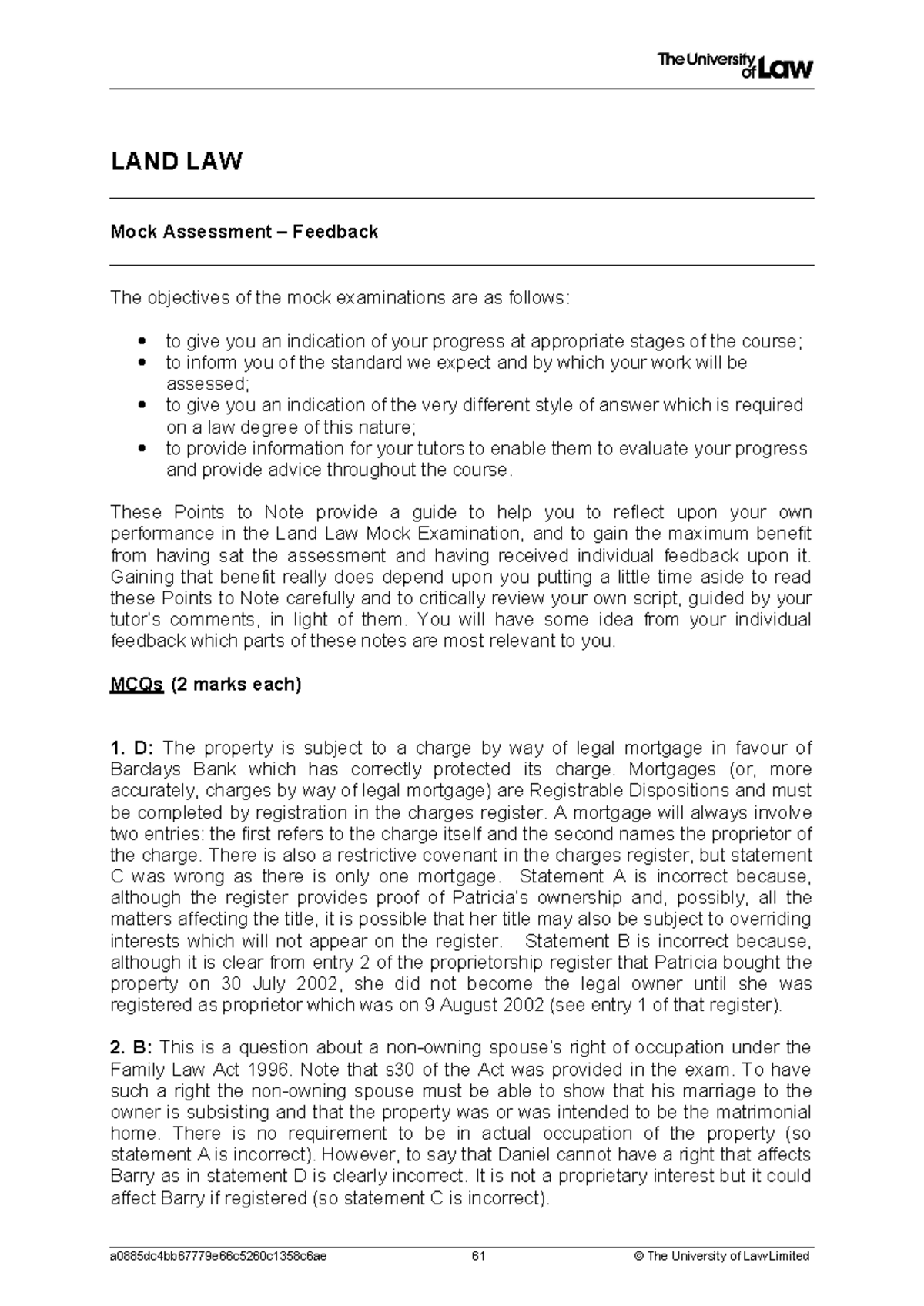 2324 land ce02 mock exam sample answer - LAND LAW Mock Assessment ...