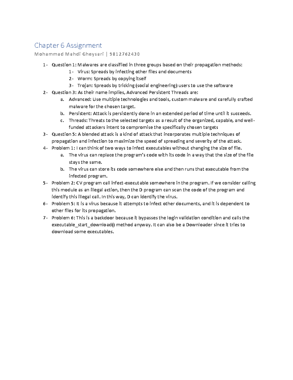 Chapter 6 Assignment - Chapter 6 Assignment Mohammad Mahdi Gheysari ...