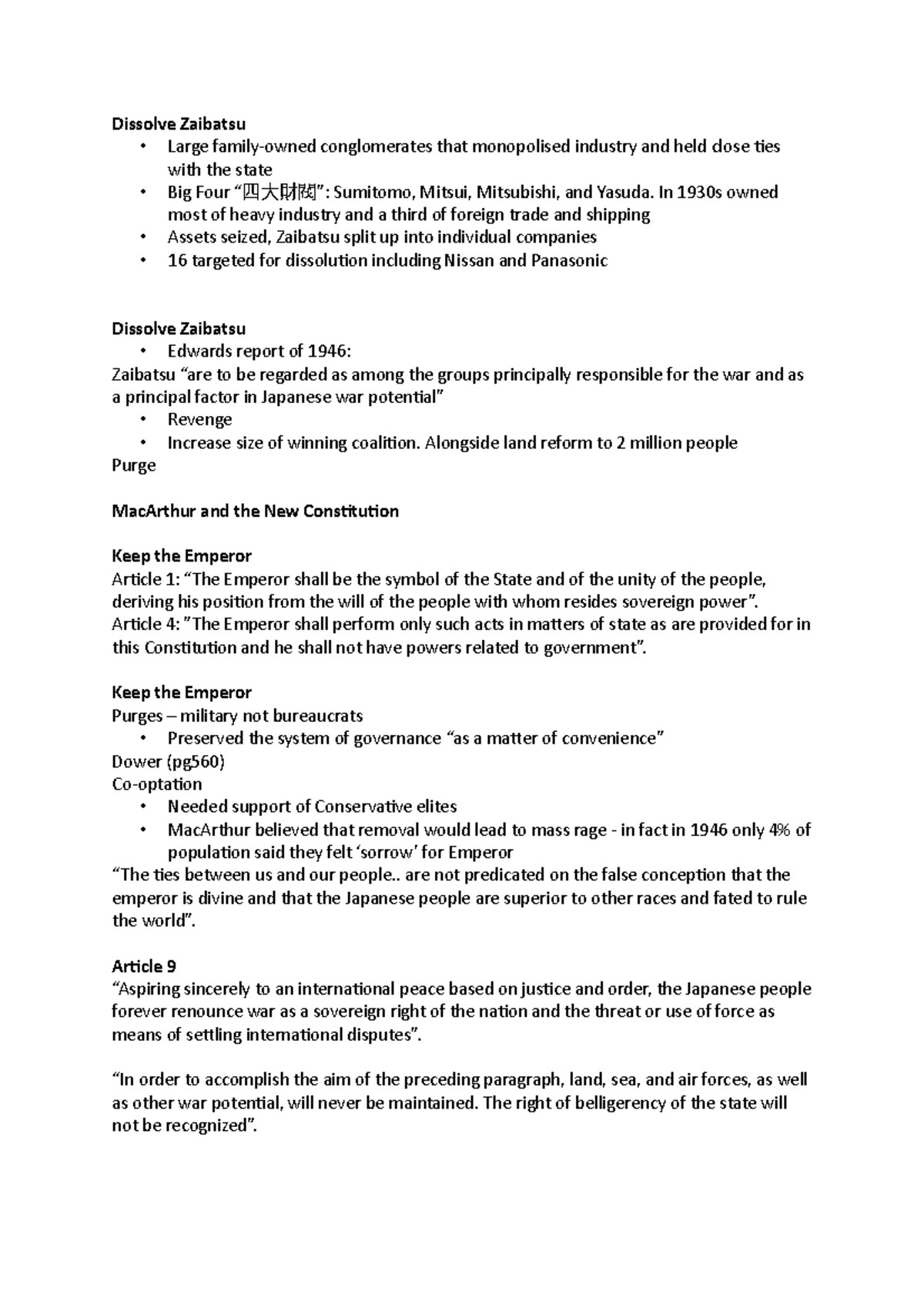 Po683 Japan 2 - Lecture notes 8 - Dissolve Zaibatsu - Large family ...