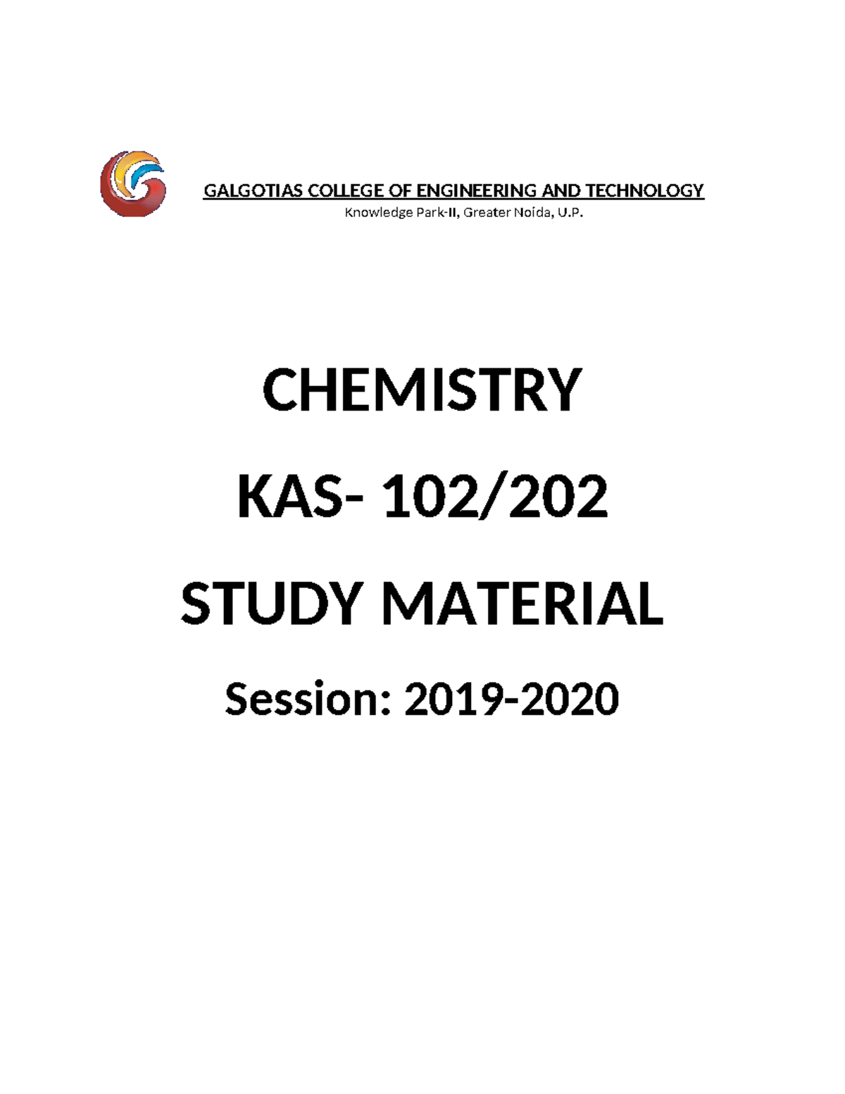 Notes-chemistry - Lecture notes 1-6 - GALGOTIAS COLLEGE OF ENGINEERING ...
