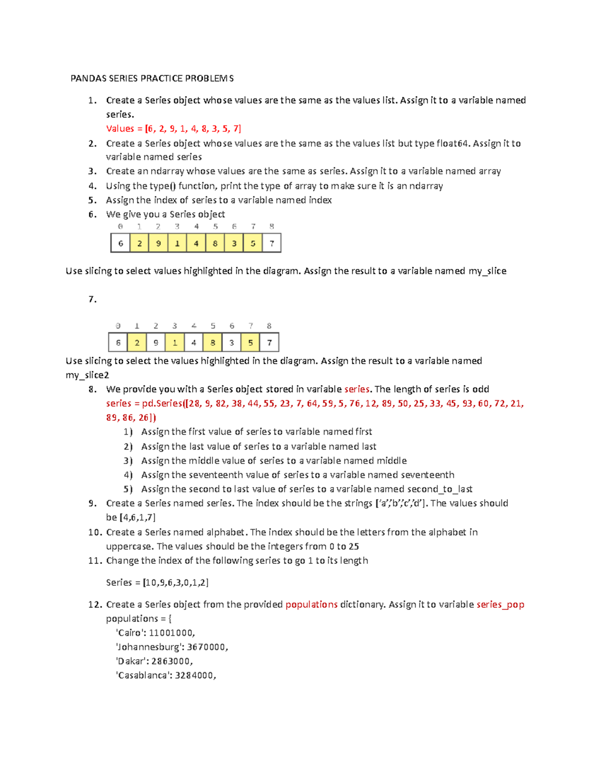 Pandas Series Practice Problems Final Pandas Series Practice Problems Create A Series Object