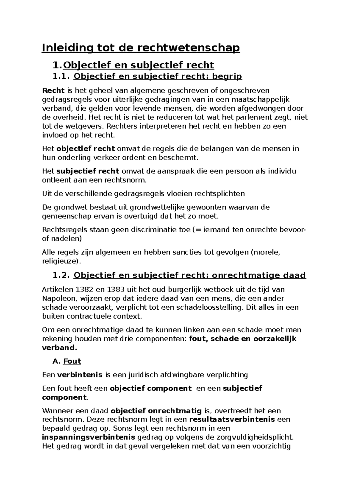 1. Objectief en subjectief recht - Inleiding tot de rechtwetenschap 1 ...