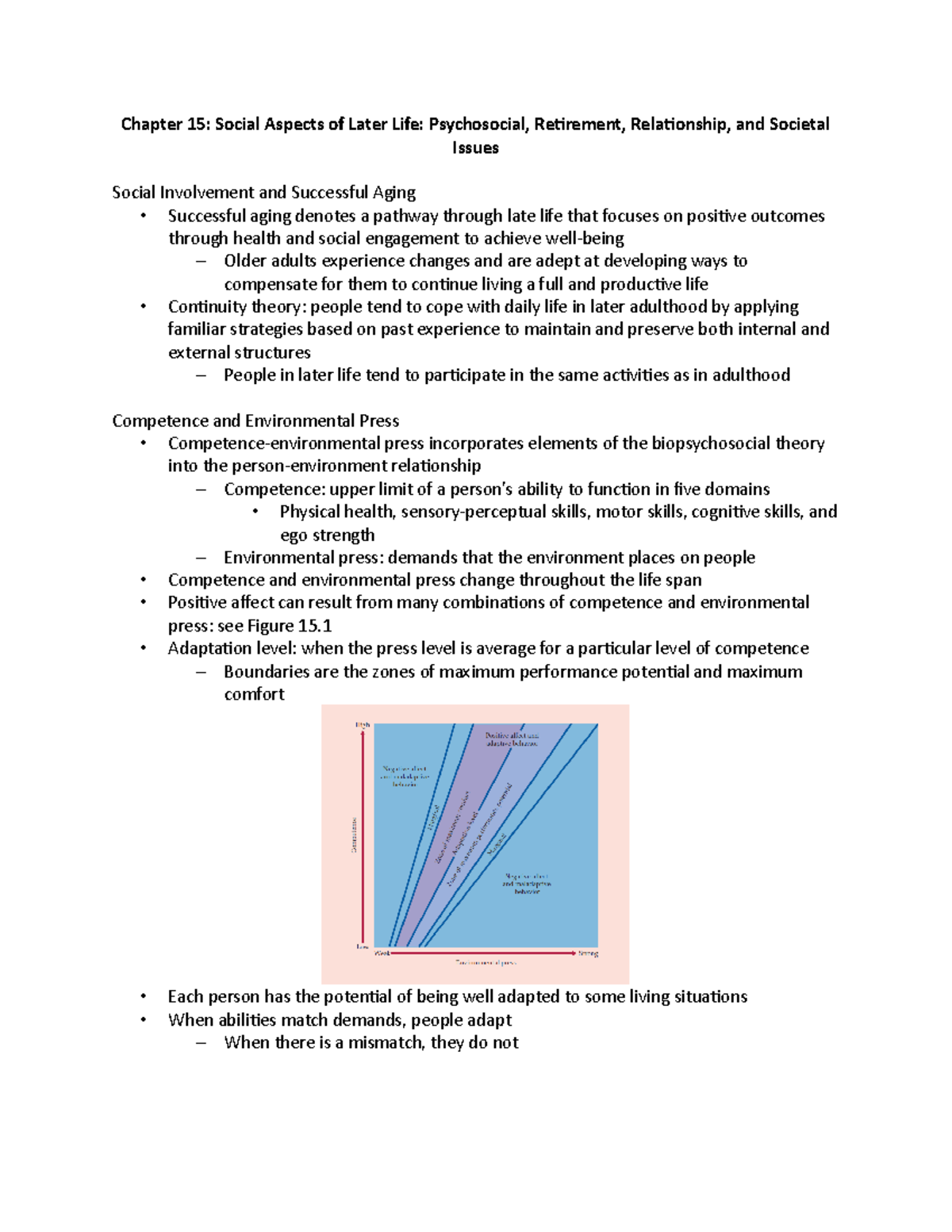 Chapter 15 Notes - Psychosocial, retirement, relationship, and societal ...