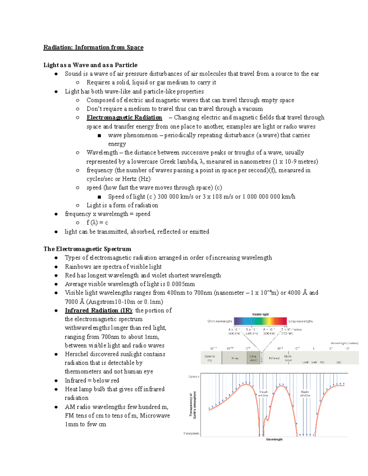 AS101 Lesson #6 - Notes for week 6 class - Radiation: Information from ...