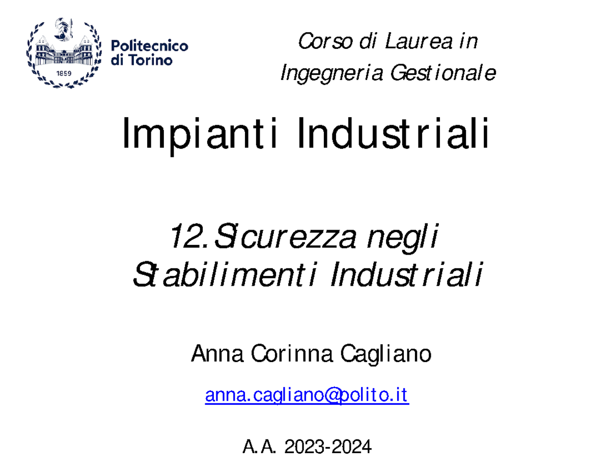 Sicurezza Stabilimenti Industriali - Impianti Industriali 12 negli Stabilimenti Industriali Anna ...