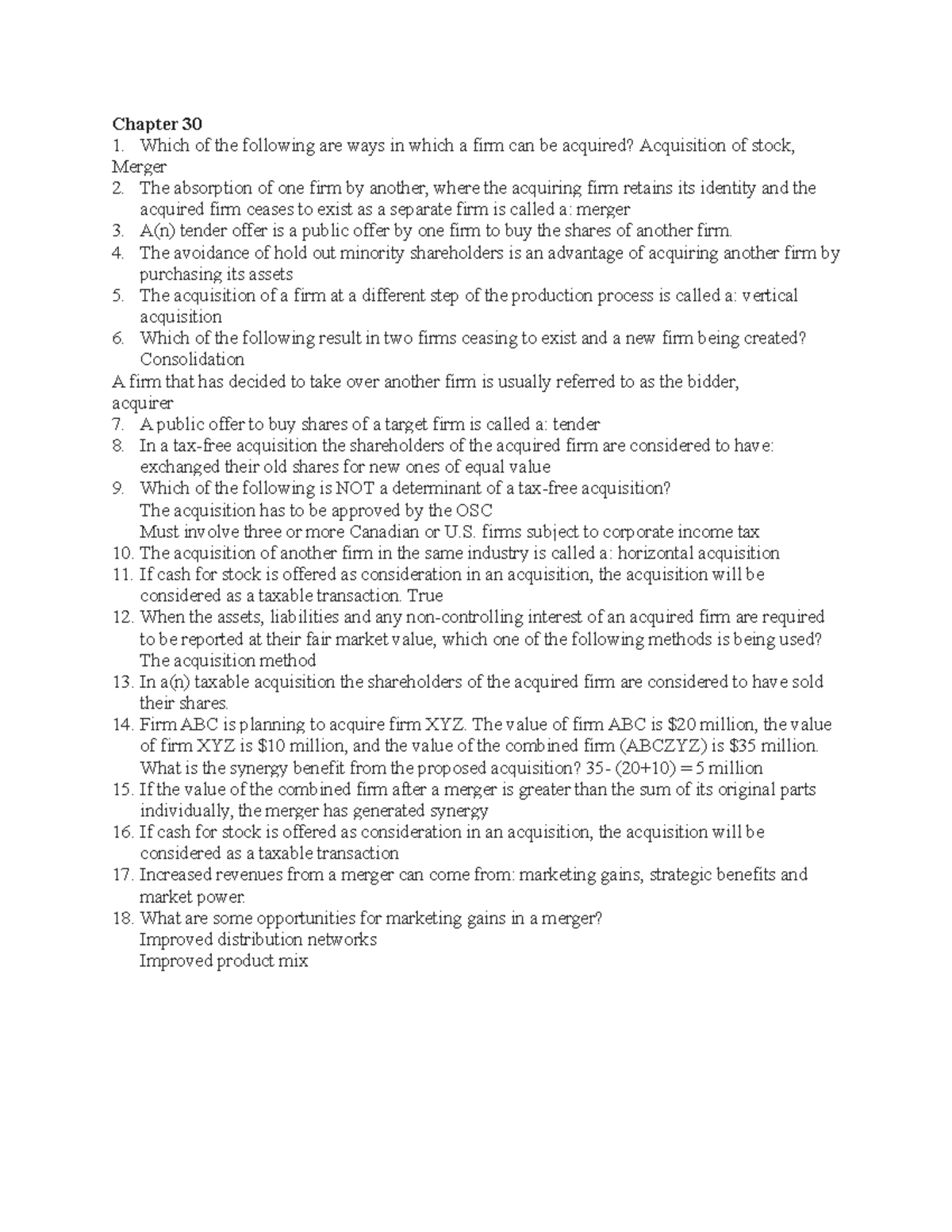 Chapter 30- financial management - Chapter 30 Which of the following ...