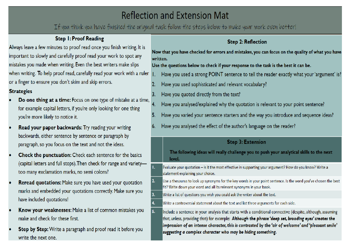 Reflection and extension mat - analytical - Studocu