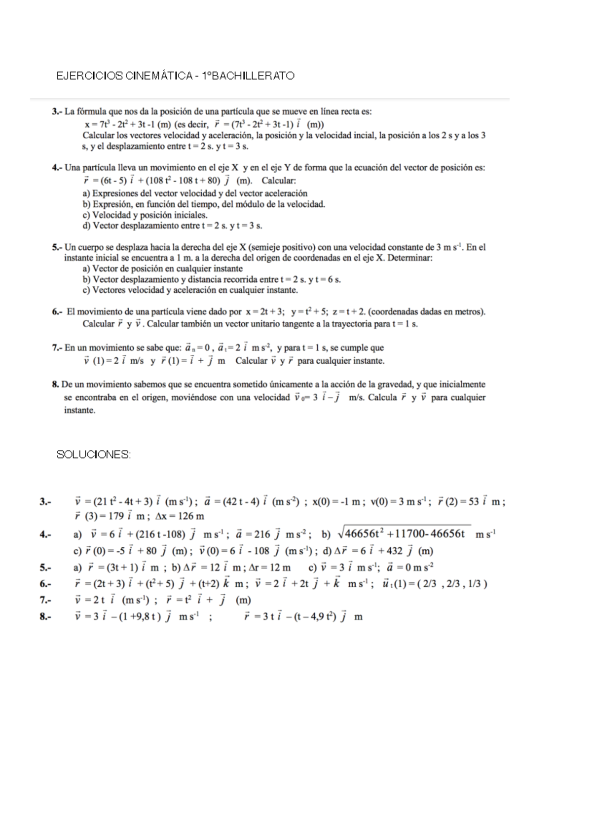 Ejercicios Cinemática 1bach - Física y Química - EJERCICIOS CINEMÁTICA ...