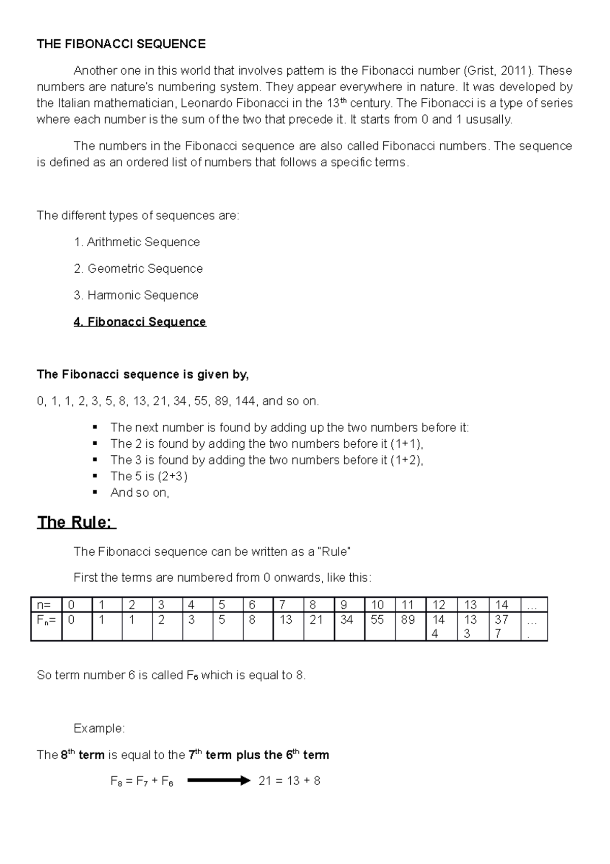 The fibonacci and golden ratio - THE FIBONACCI SEQUENCE Another one in this world that involves ...