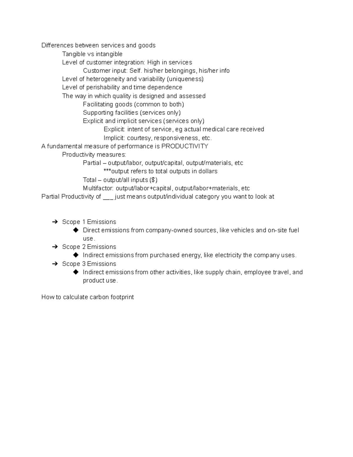BUAD 341 Notes (Lean Operations) - Differences between services and ...