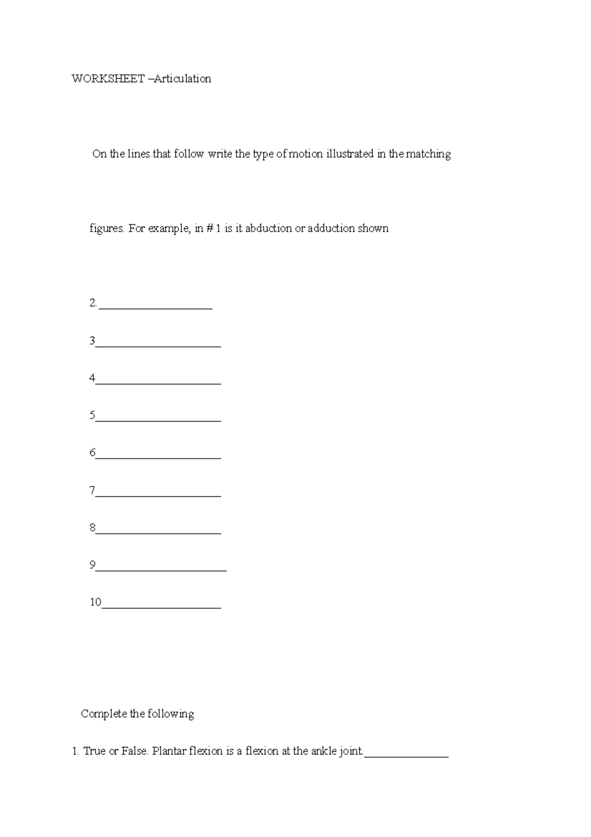 Worksheet - contains tissue the types and joint movement - WORKSHEET ...