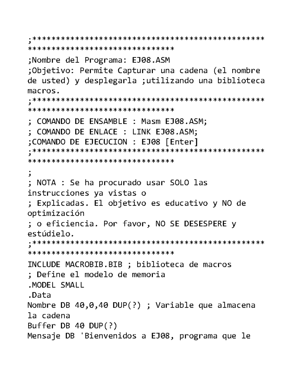 Ej08 - Ejercicio o ejemplo de ensamblador para emu8086 - - Studocu