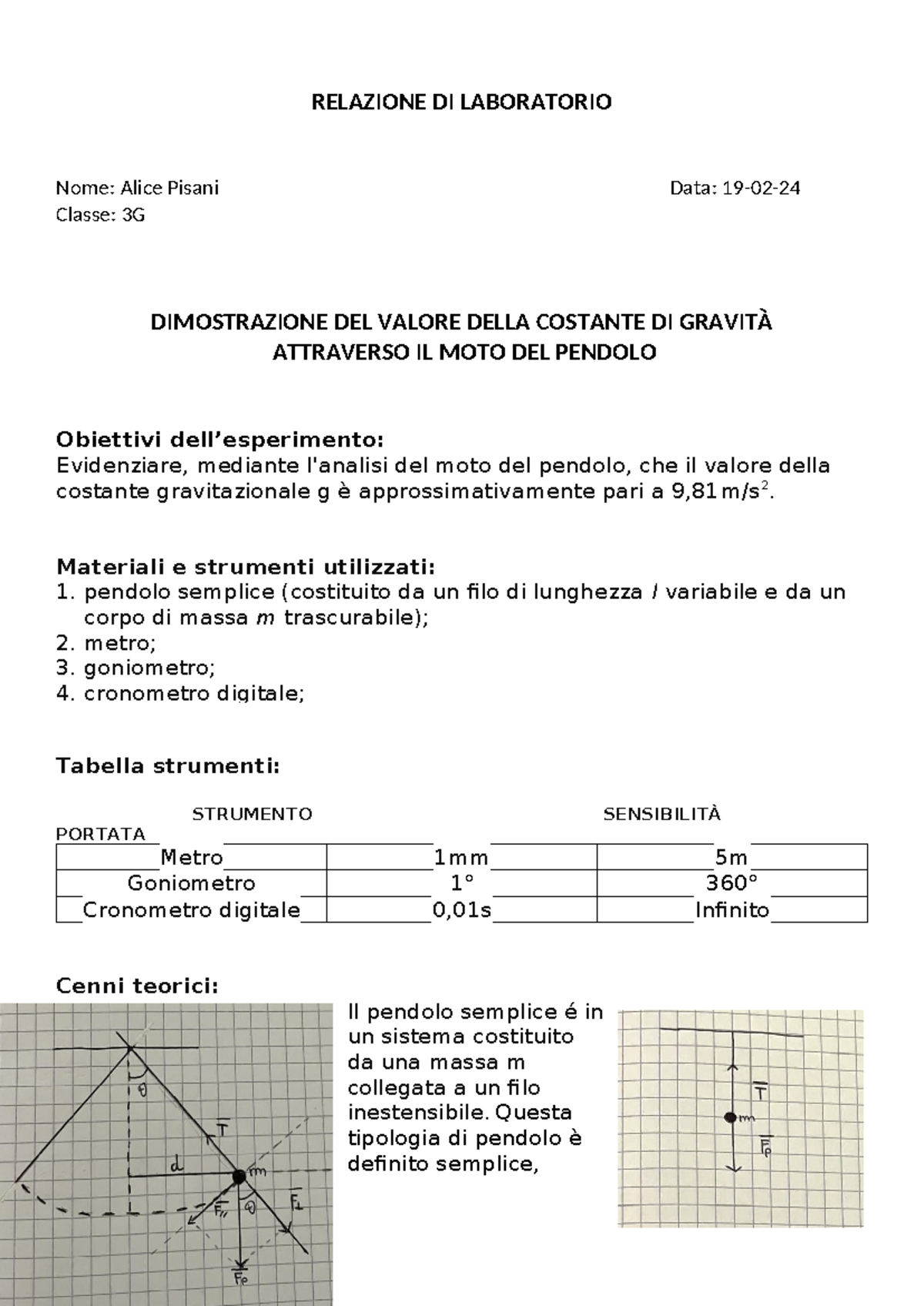 Relazione DI Laboratorio - RELAZIONE DI LABORATORIO Nome: Alice Pisani ...