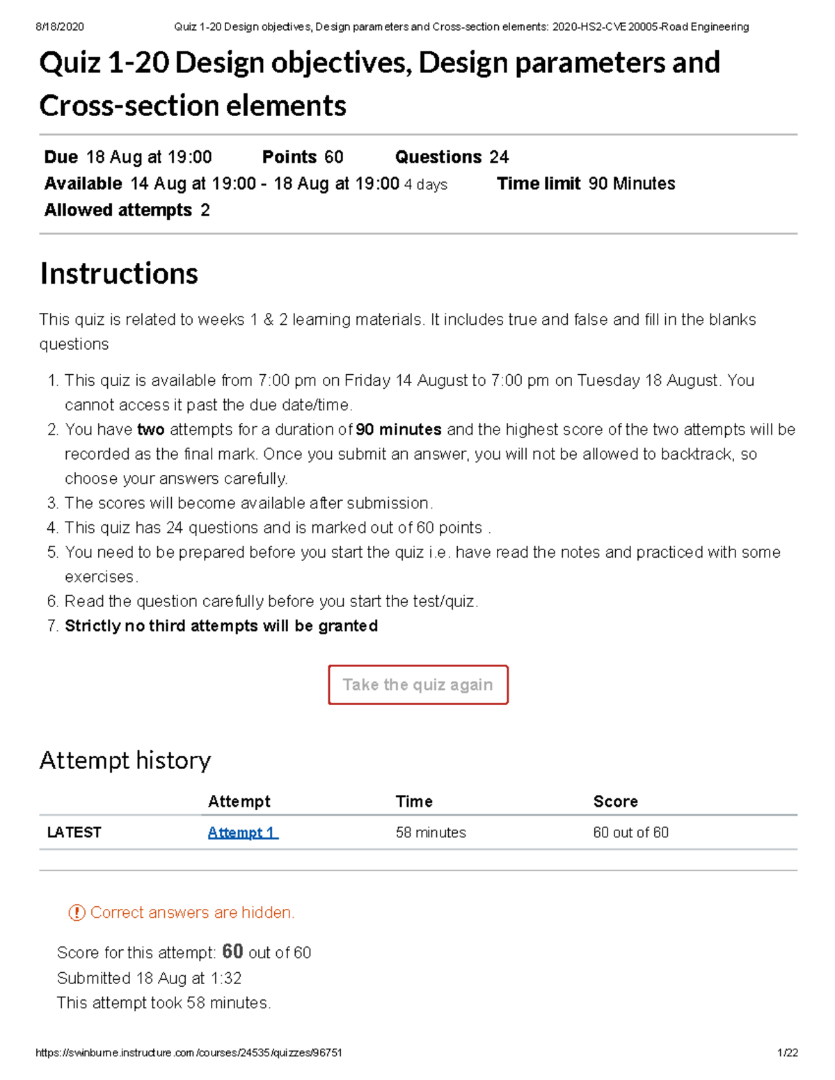 Quiz 1 - Quiz - Quiz 1-20 Design objectives, Design parameters and ...