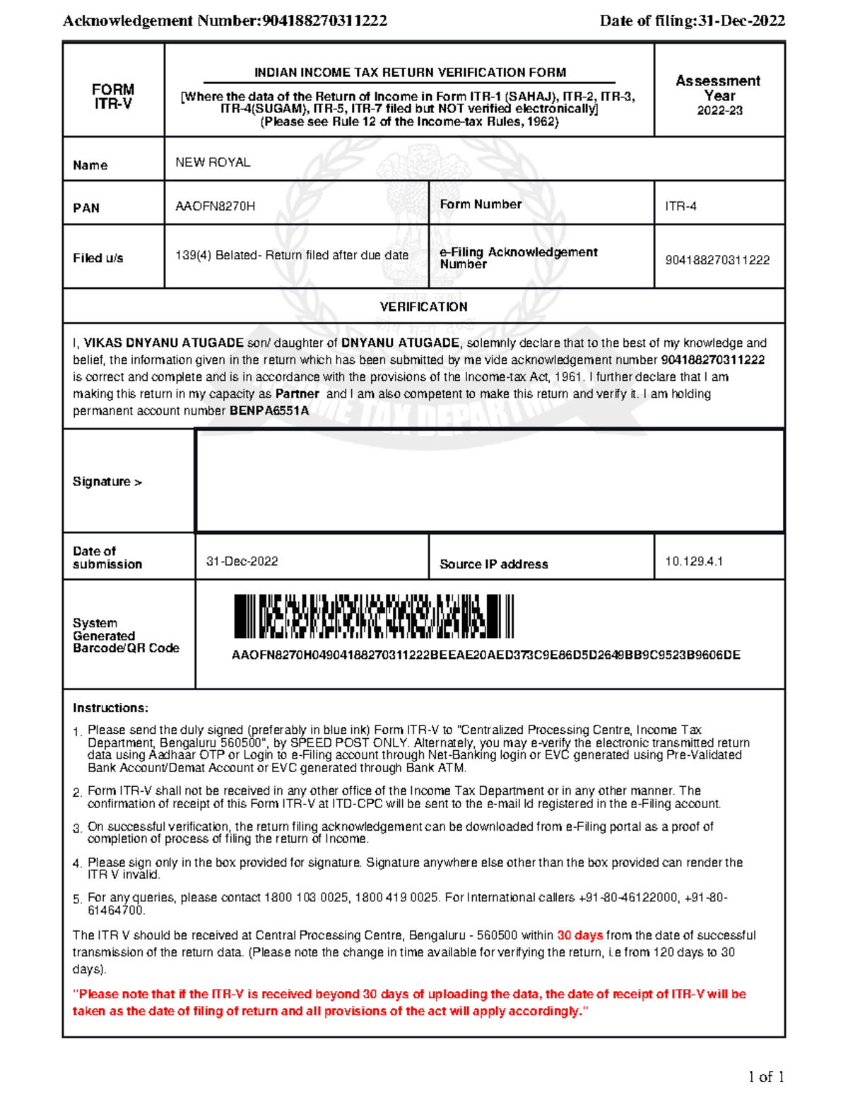 AKNW - file - Acknowledgement Number:904188270311222 Date of filing:31 ...