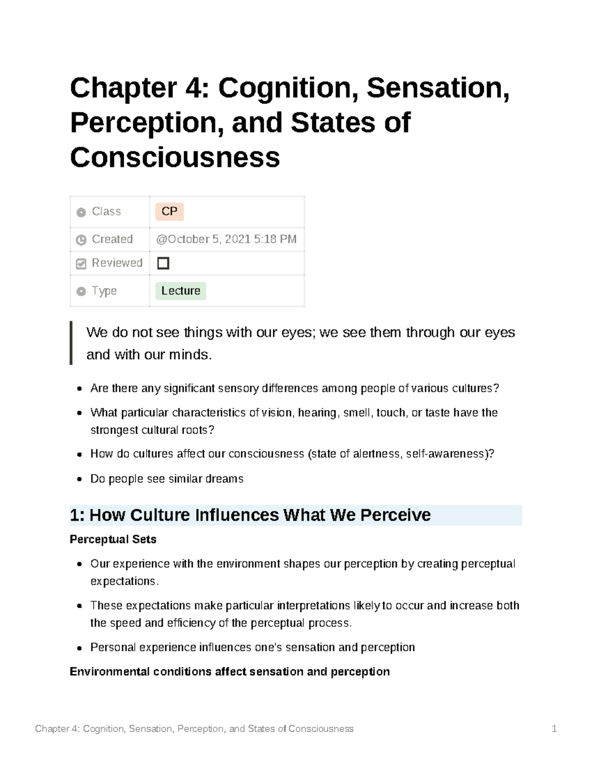 Chapter 4 Cognition Sensation Perception and States of Consciousness ...