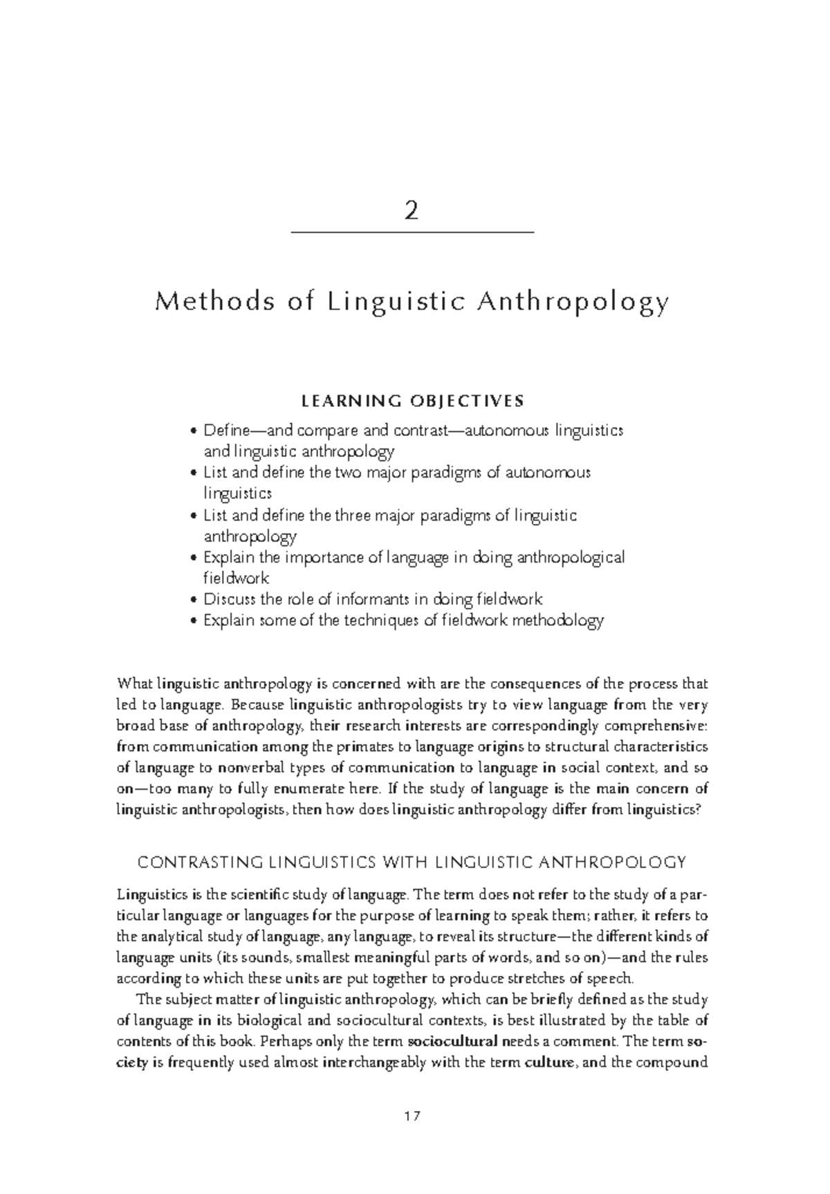 10 - anthro notes chap - 17 2 Methods of Linguistic Anthropology LEAR N ...