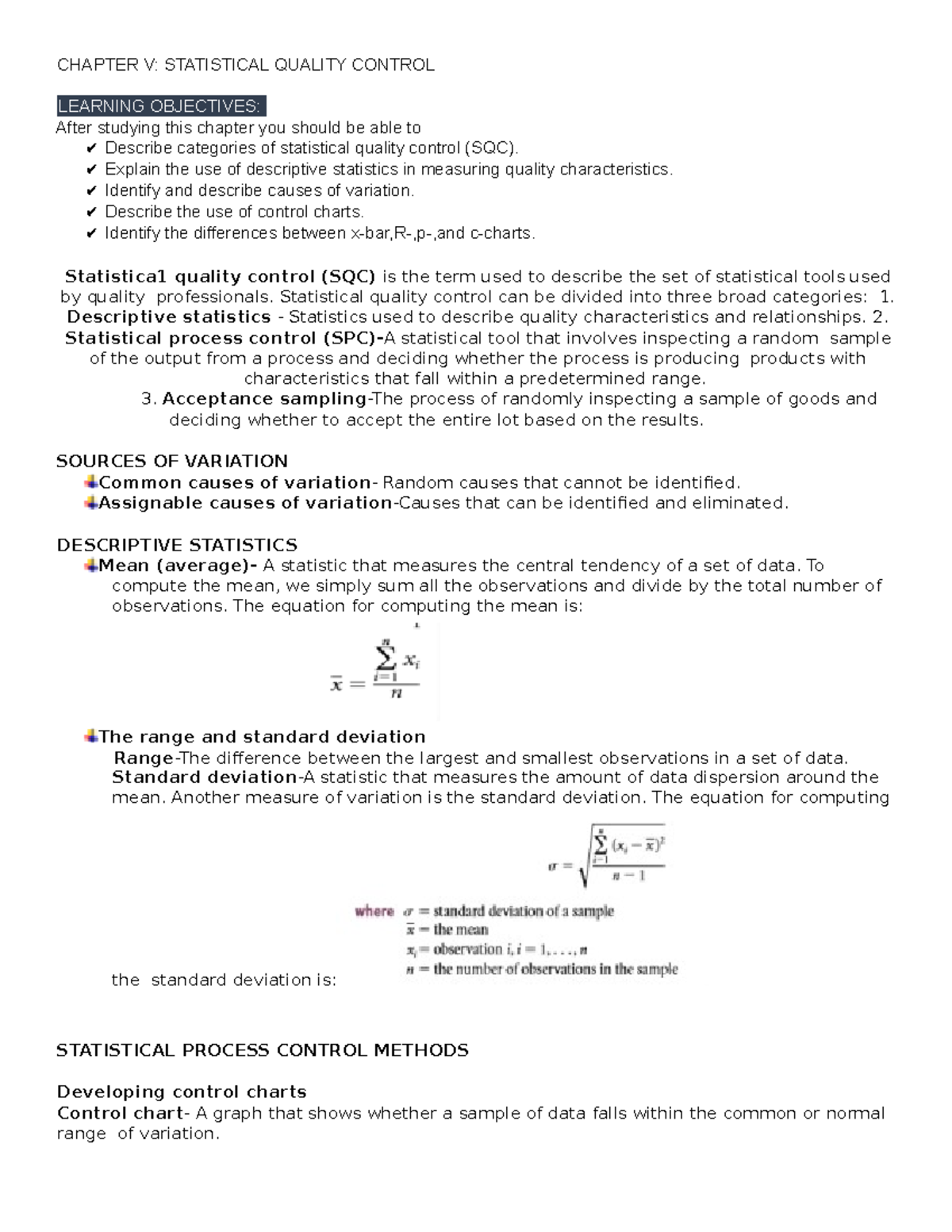 Operations MAnagement with TQM Module 5 - CHAPTER V: STATISTICAL ...