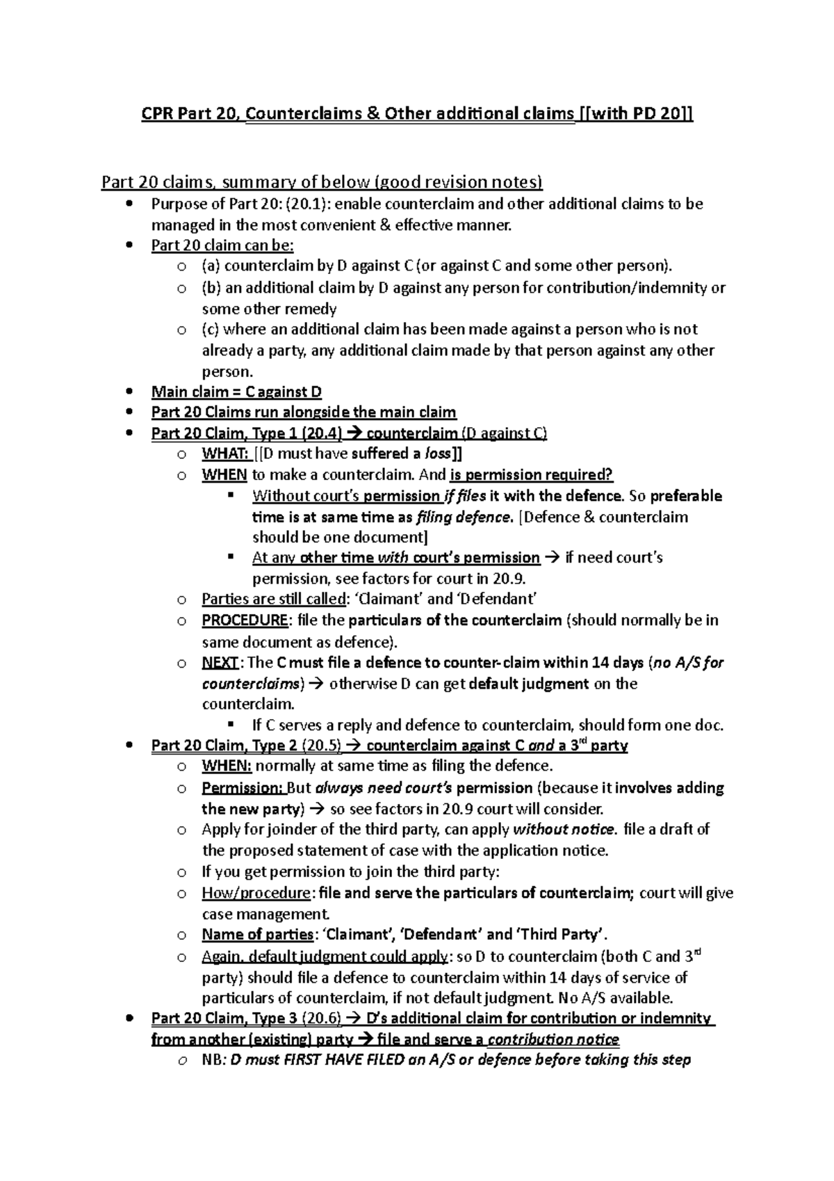 Counterclaims and pt 20 additional claims - CPR Part 20, Counterclaims ...