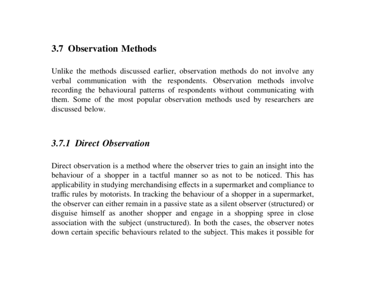Observation methods - Business Research - Studocu