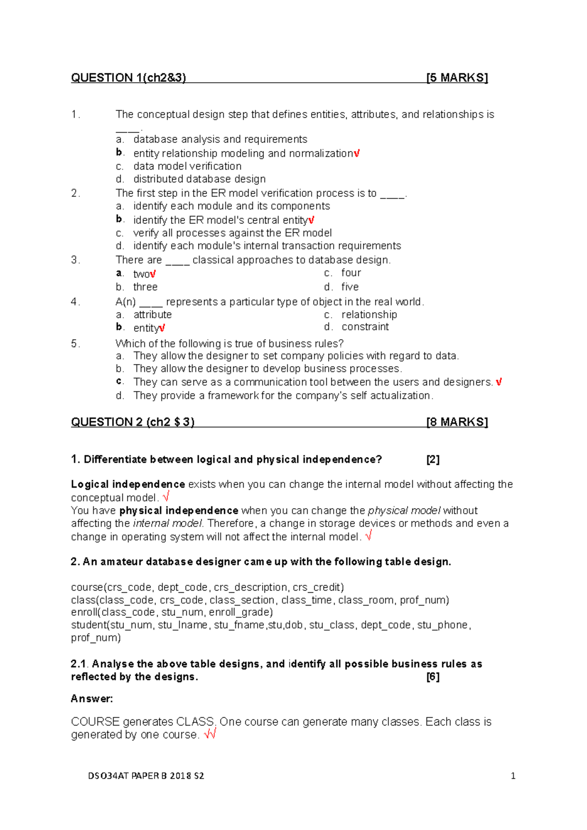 DSO34at Exam Format - PRACTICE PAPER - QUESTION 1(ch2&3) [5 MARKS] The ...