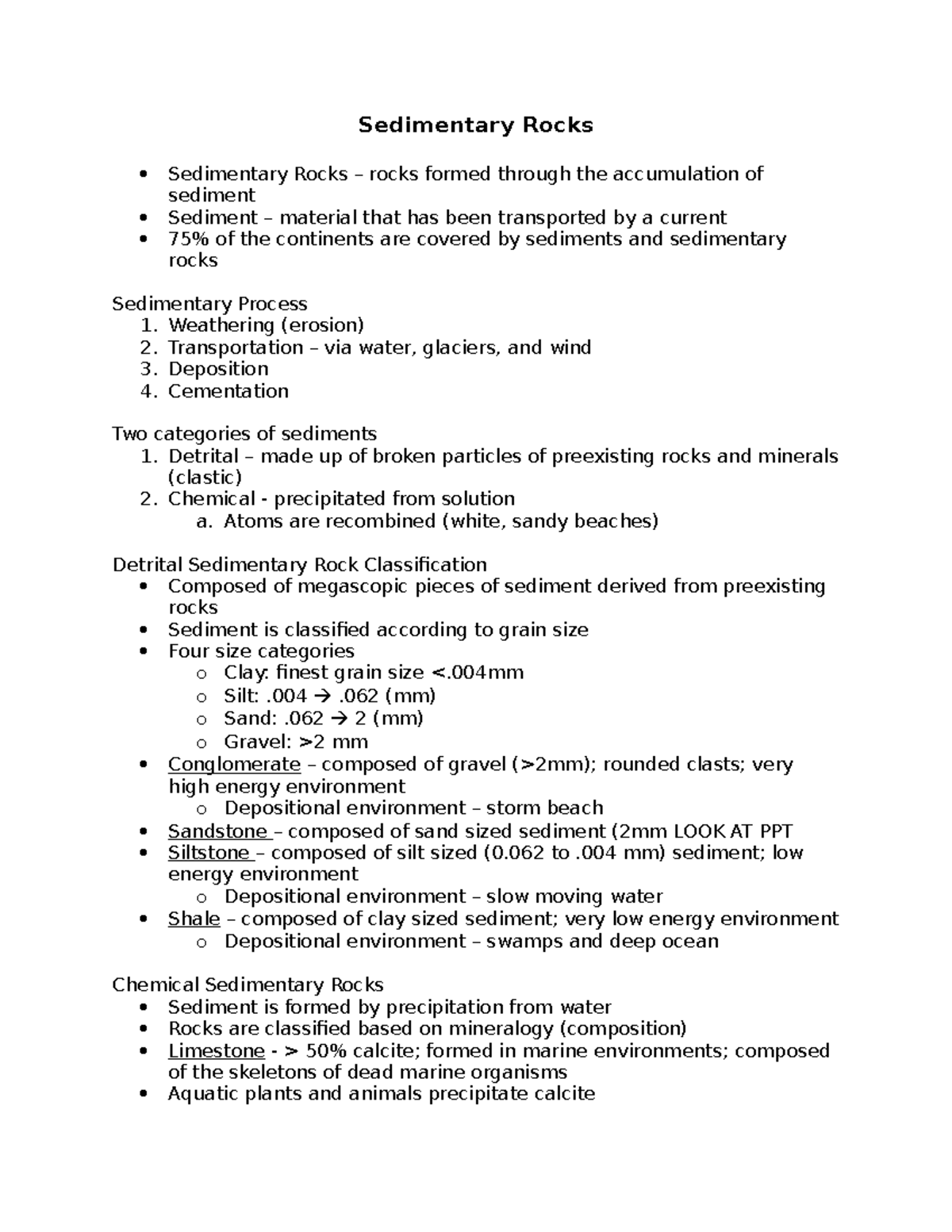 Sedimentary Rocks Lecture Notes - Sedimentary Rocks Sedimentary Rocks ...