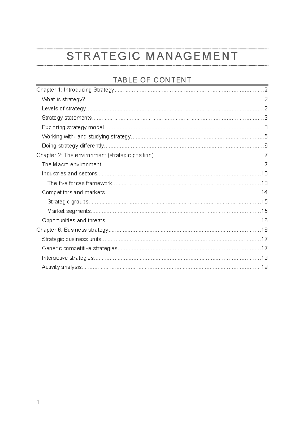 Strategic managemet summery - STRATEGIC MANAGEMENT TABLE OF CONTENT ...