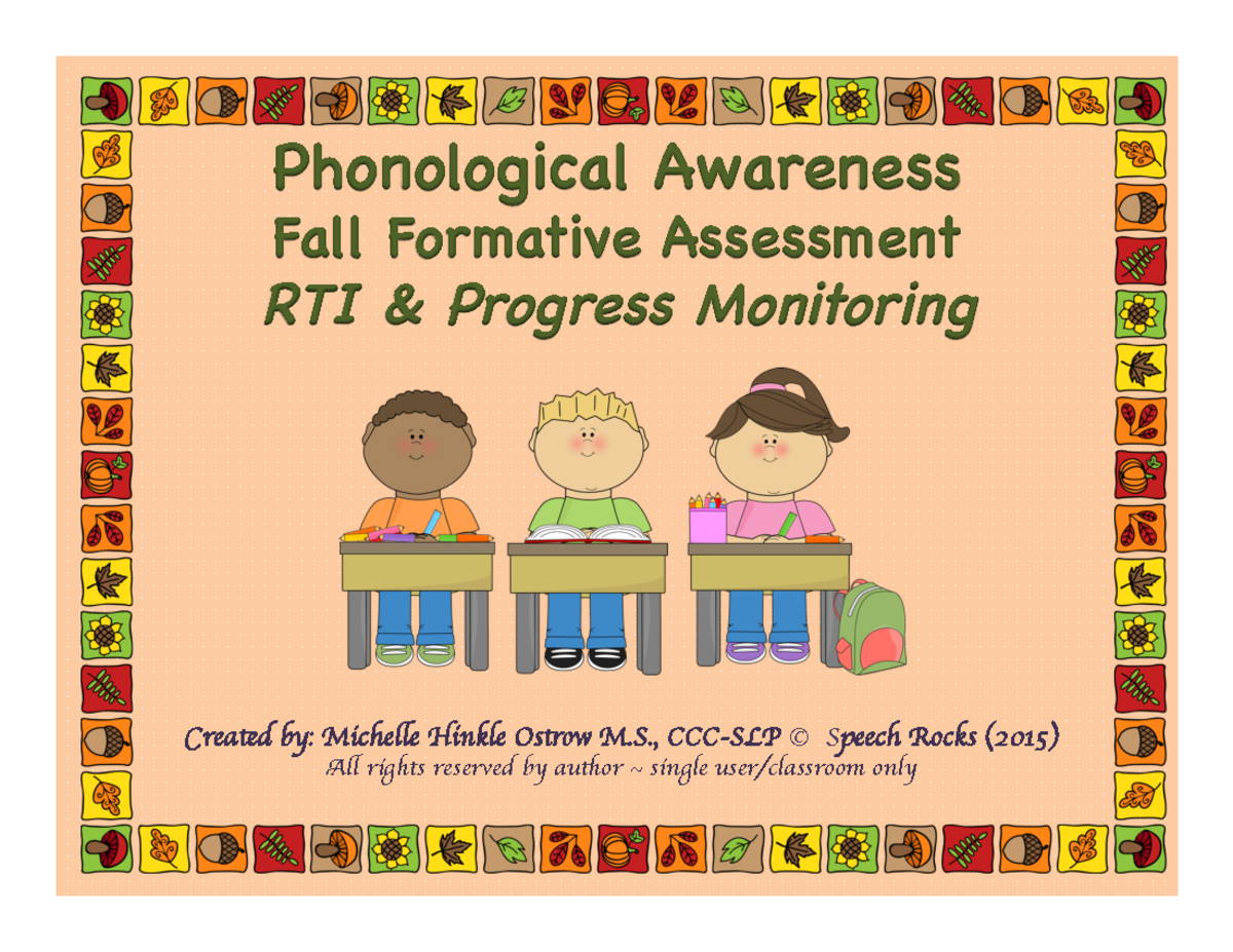 Phonological Awareness Fall Formative Assessment RTIProgress Monitoring ...