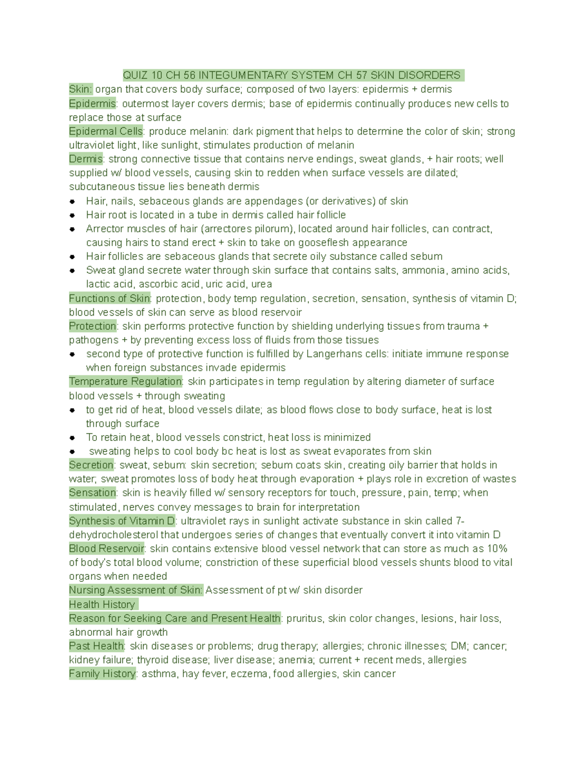 QUIZ 10 CH 56 Integumentary System - QUIZ 10 CH 56 INTEGUMENTARY SYSTEM ...