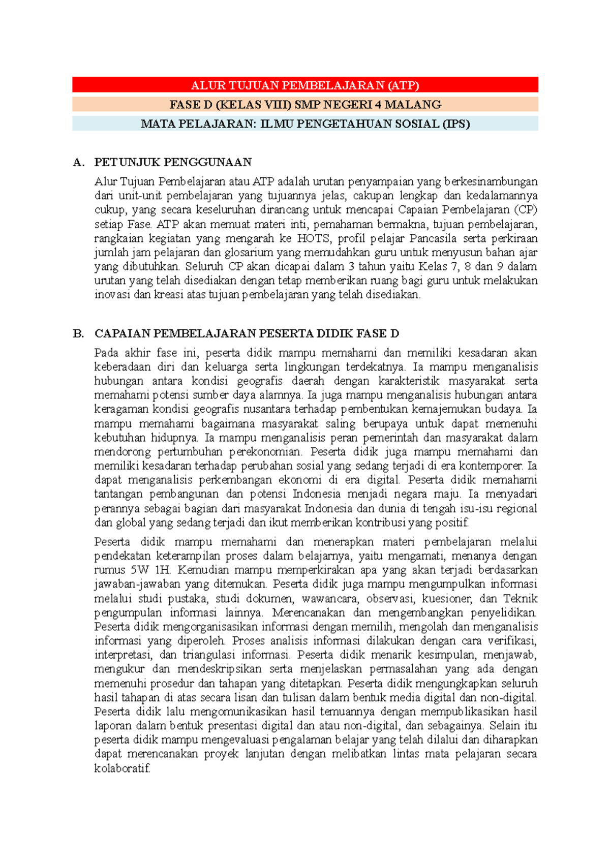 ATP Fase D - IPS - kurikulum merdeka - ALUR TUJUAN PEMBELAJARAN (ATP ...