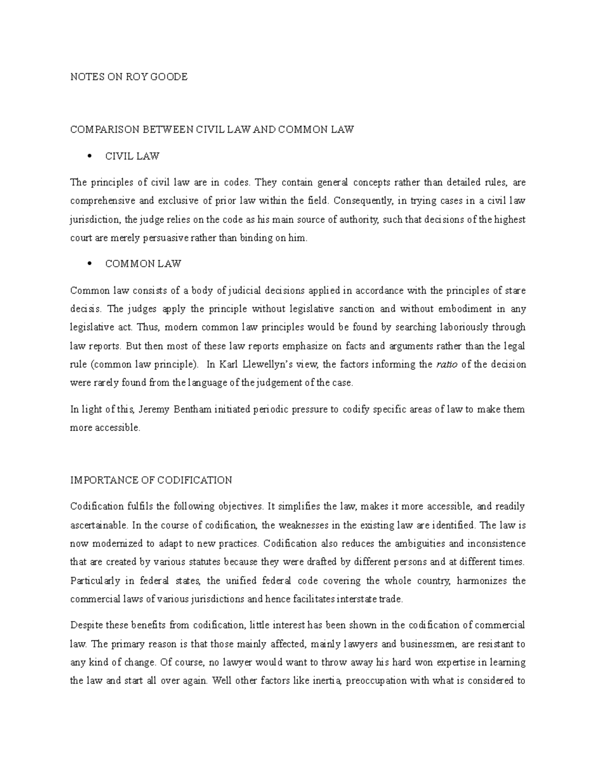 Roy Goode summary on Codification of Commercial Law - commercial law ...