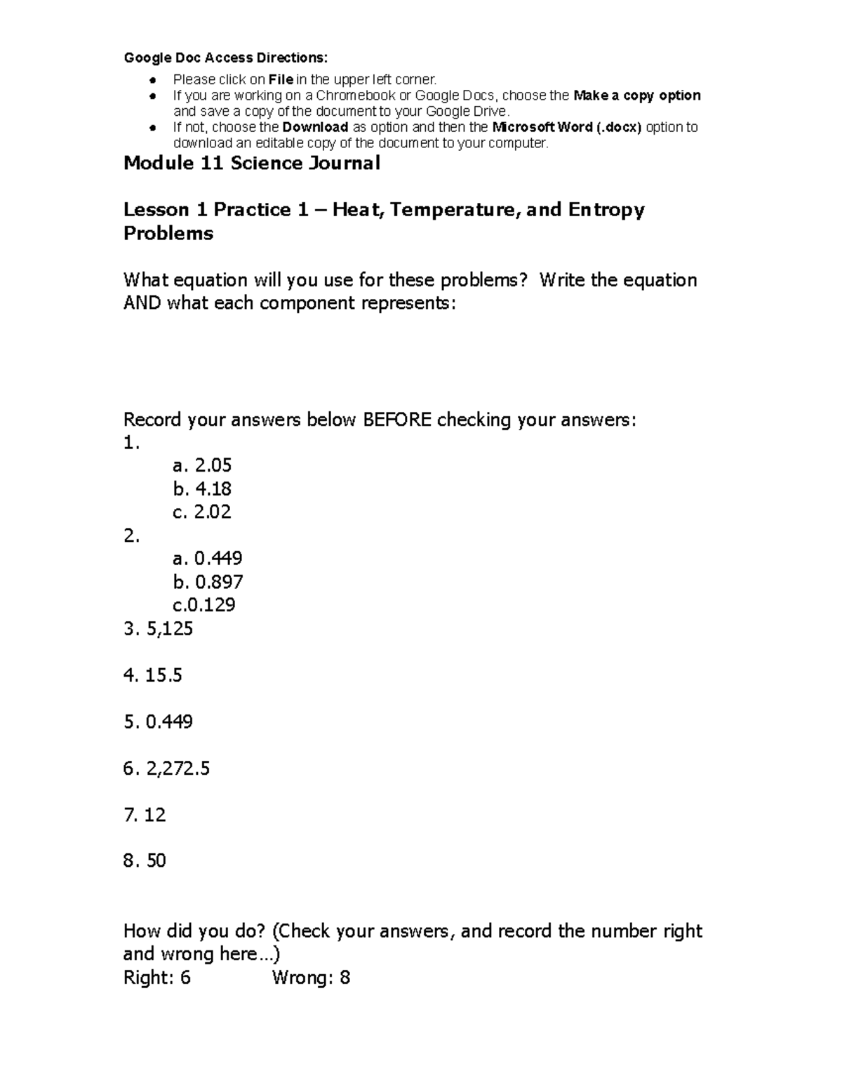 Copy of Module Eleven Science Journal - Google Doc Access Directions ...