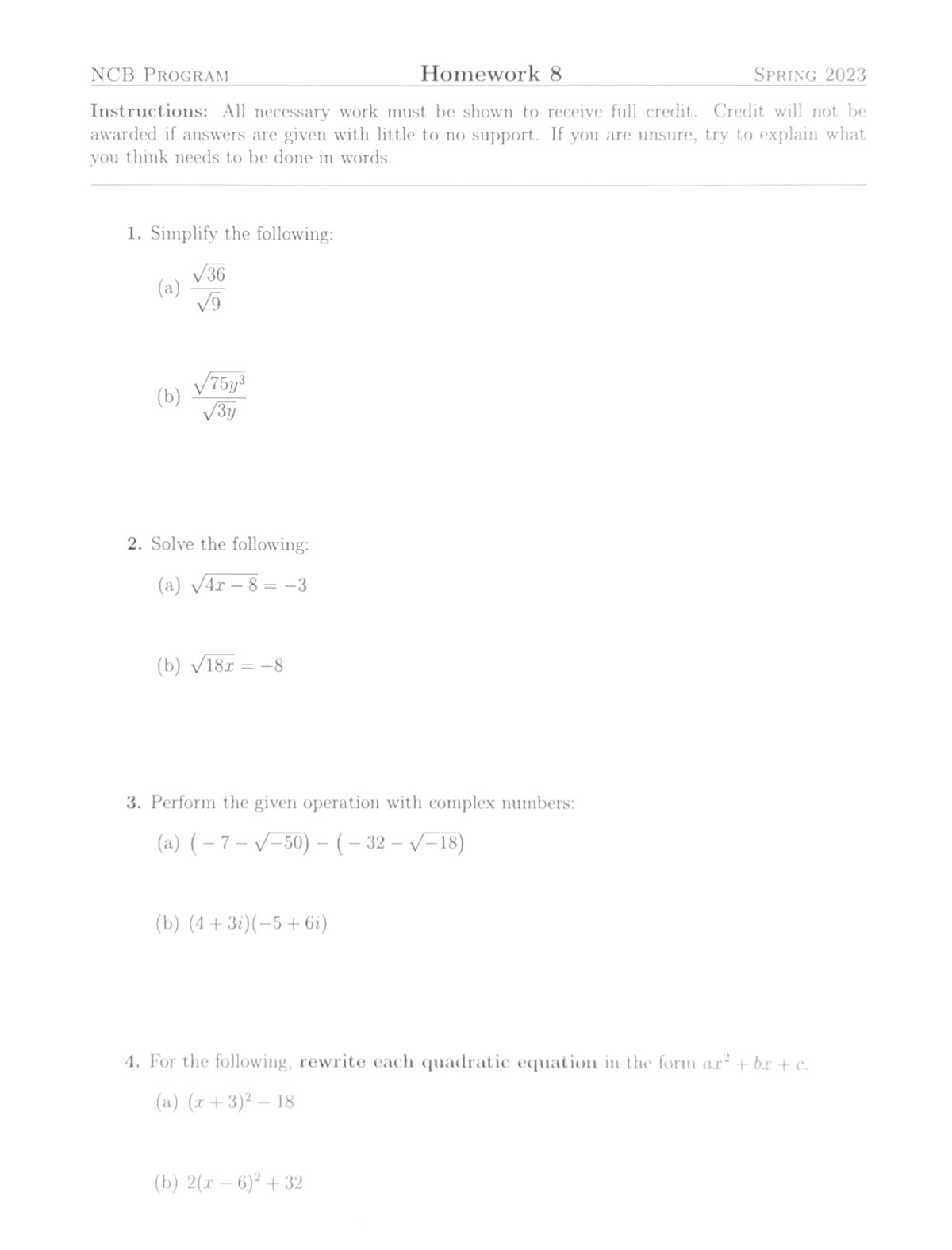 Homework 12 - All necessary work must be shown to receive full credit. Credit will not be ...