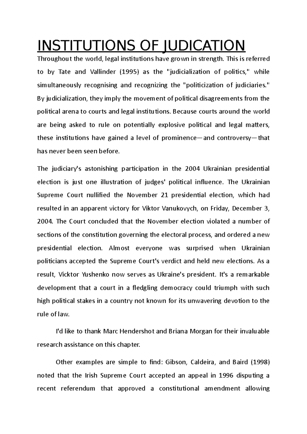 Institutions OF Judication - INSTITUTIONS OF JUDICATION Throughout the ...