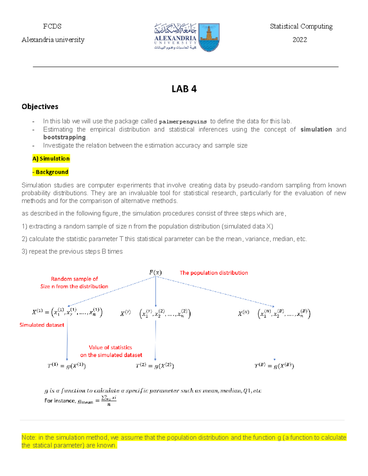 LAb4 - how Estimating the statistical inferences using the concept of simulation and ...