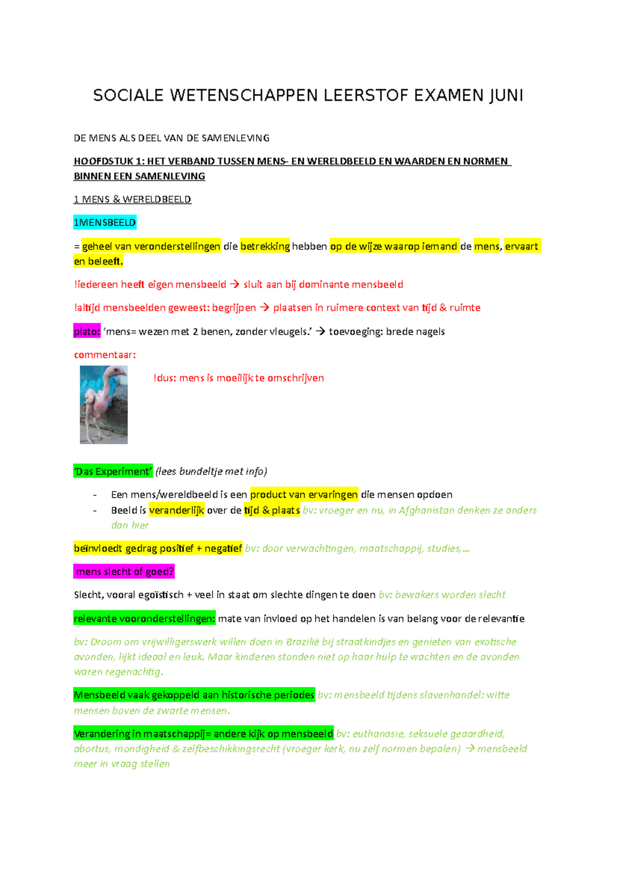 Sociale Wetenschappen Leerstof Examen JUNI mens-wereldbeeld + waarden ...