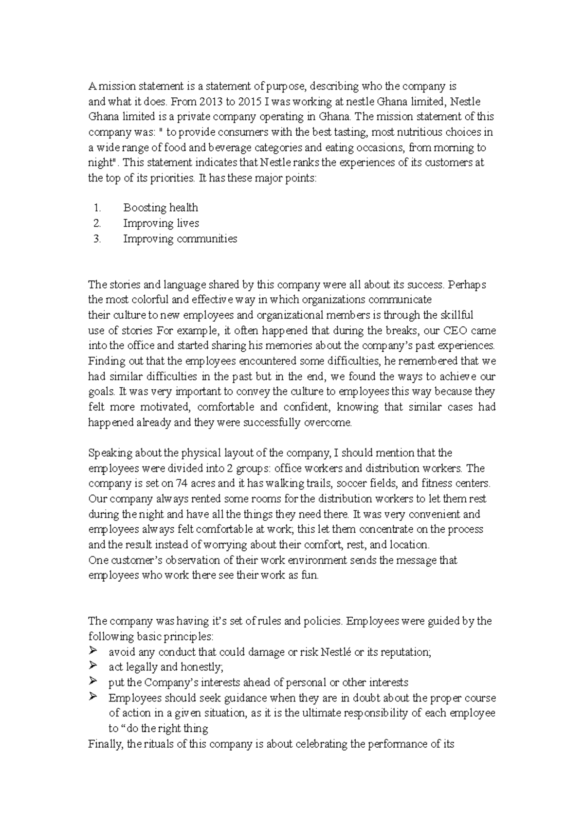 Five signs of org culture - A mission statement is a statement of ...