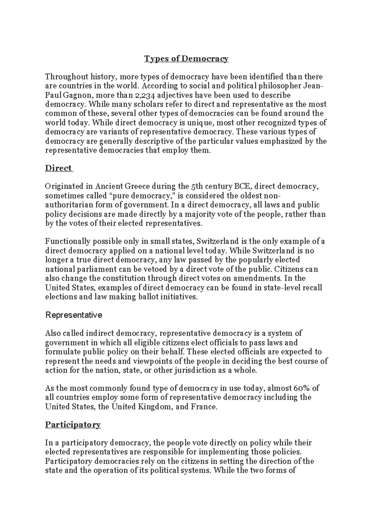 Types of Democracy - Types of Democracy Throughout history, more types ...