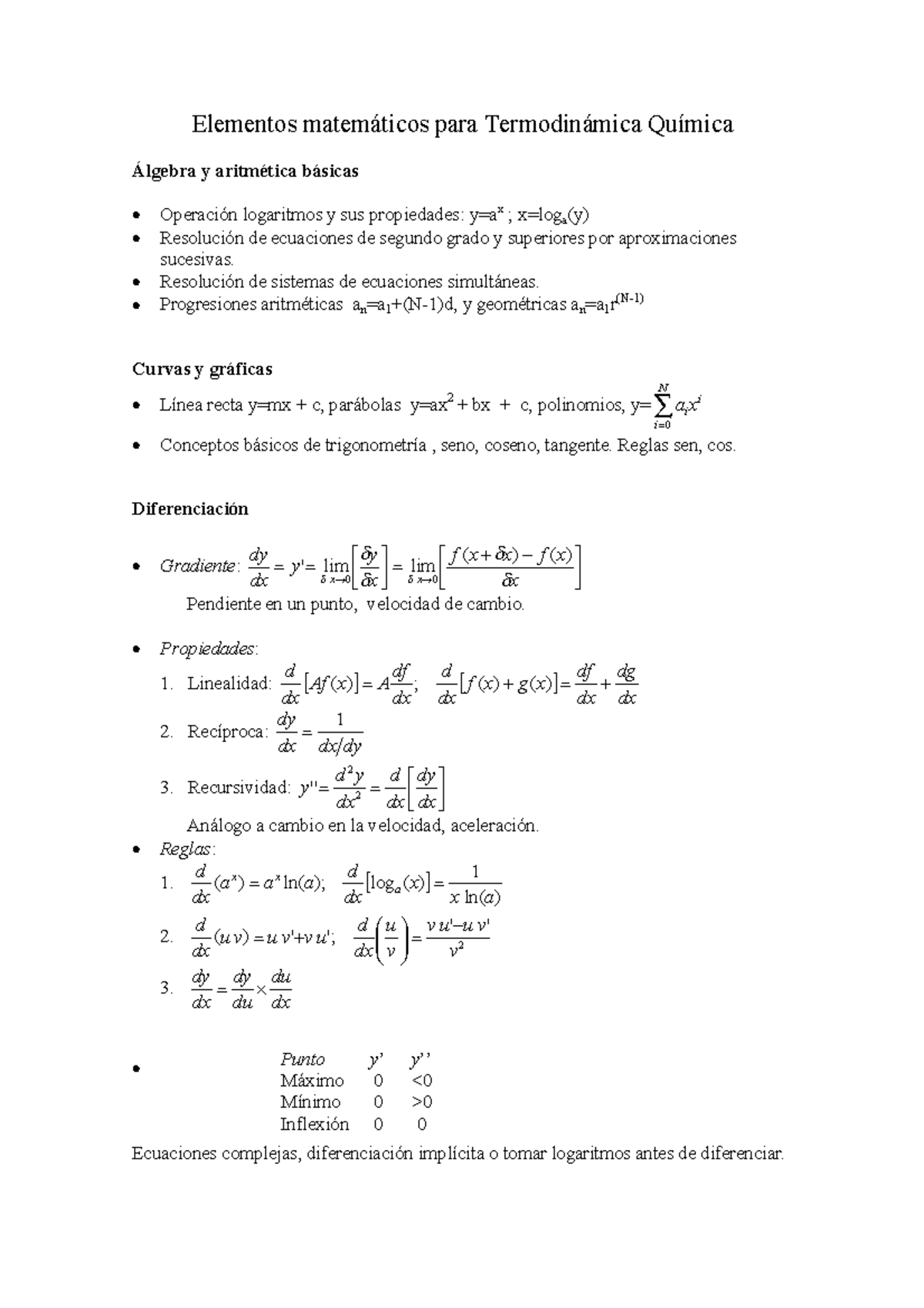 Elementos de matematicas - Elementos matemáticos para Termodinámica ...