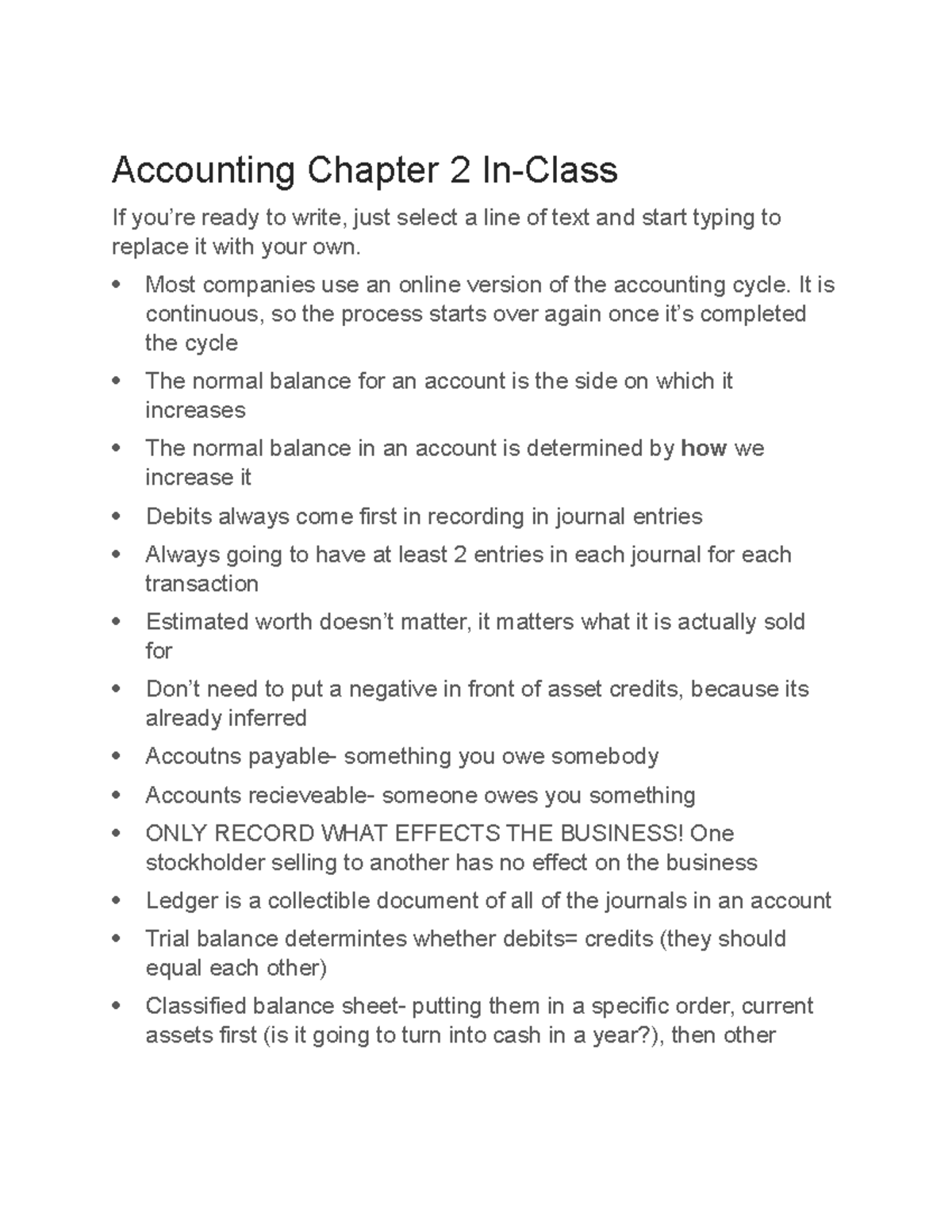 Accounting Chapter 2 In Class copy - Accounting Chapter 2 In-Class If ...