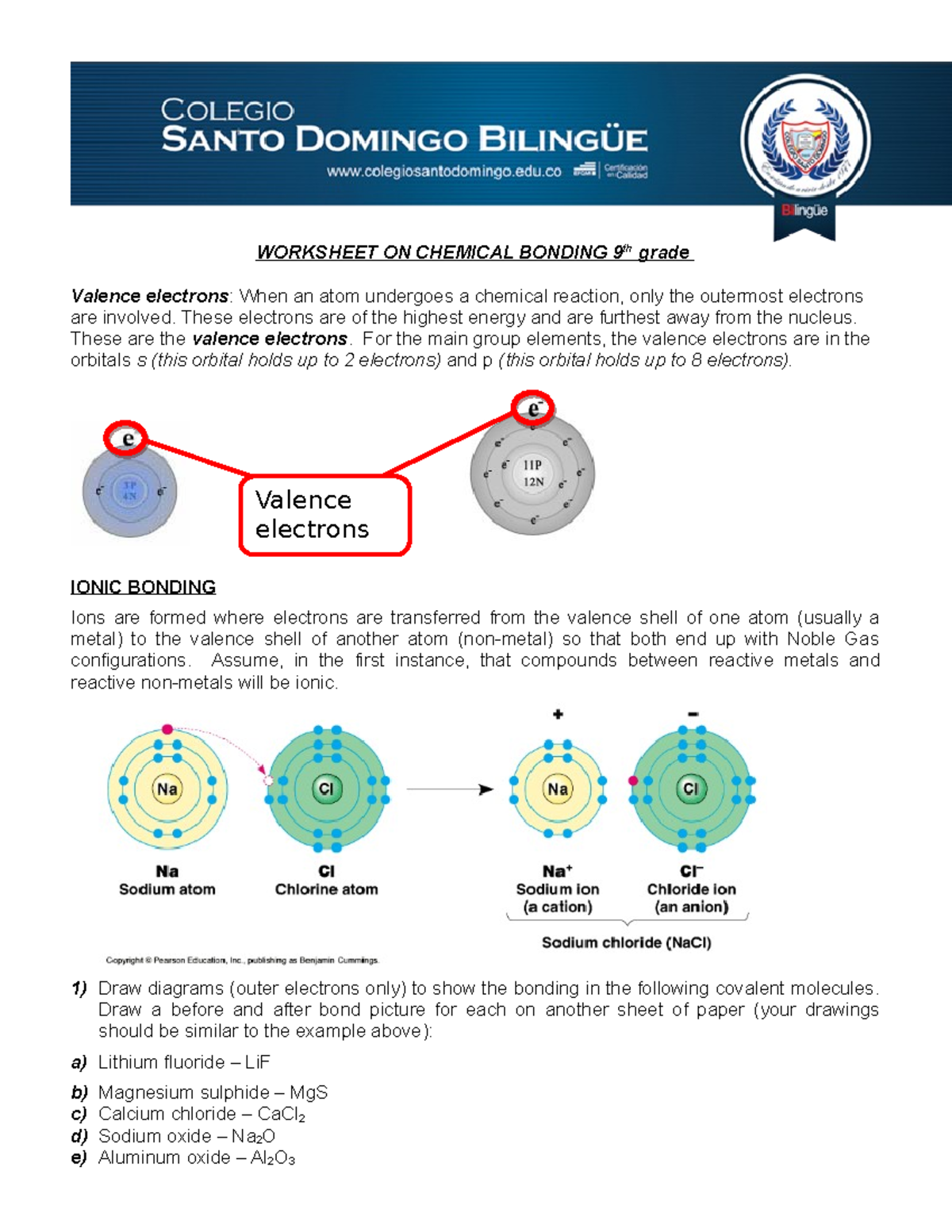 Worksheet ON Chemical Bonding 9th grade - Quimica - Studocu
