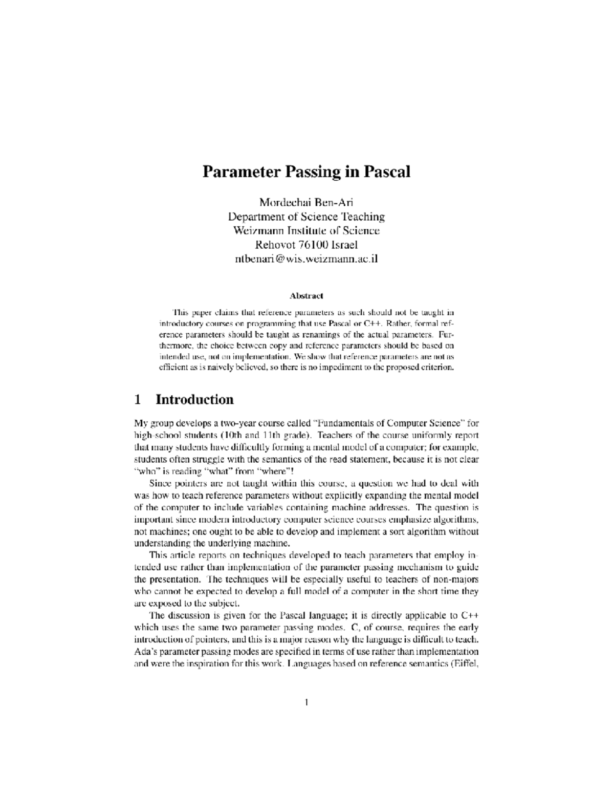 Parameter Passing in Pascal - Analisis Comparativo De Lenguajes - Studocu