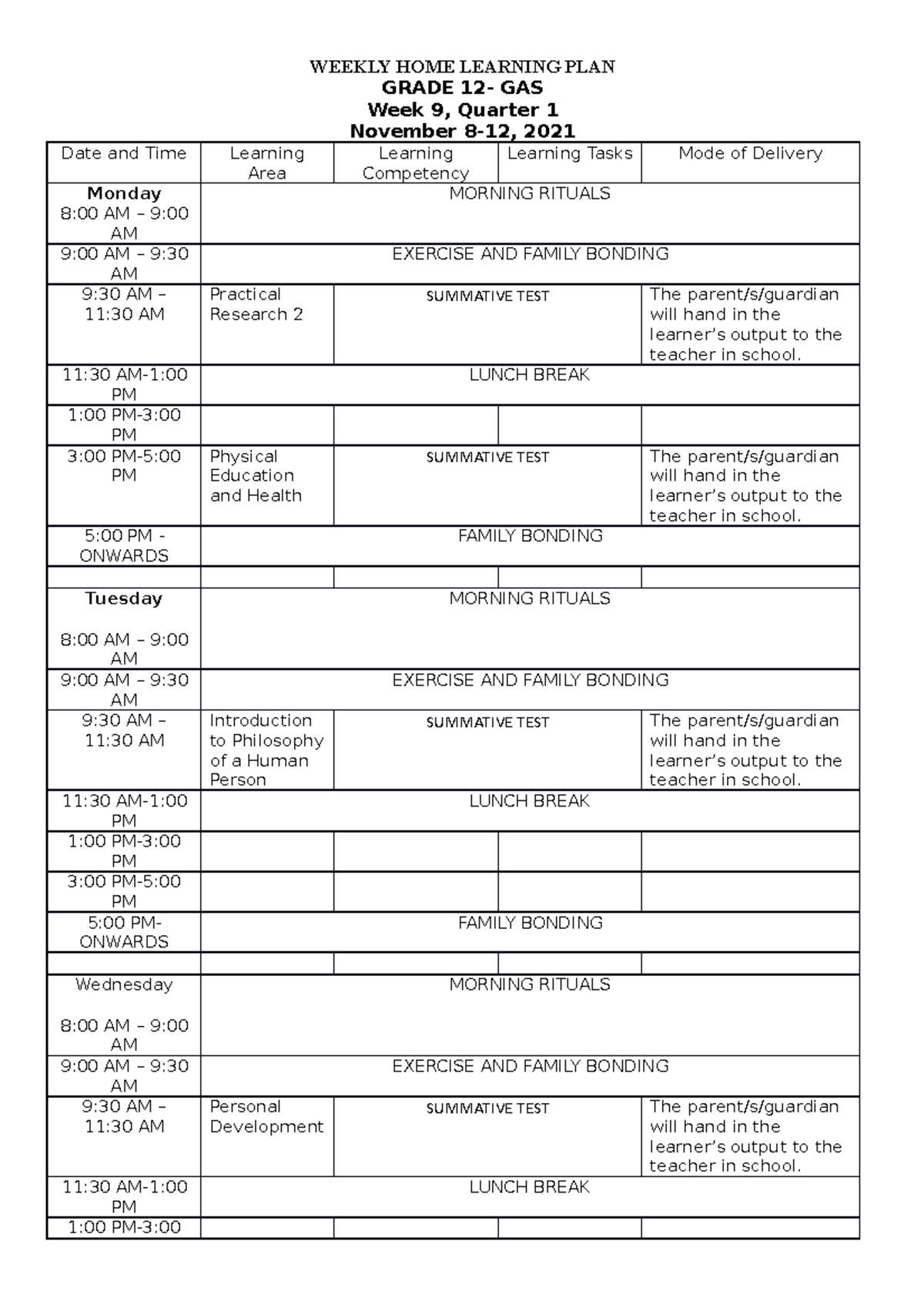 WEEK 9 - LEARNER'S MATERIAL - WEEKLY HOME LEARNING PLAN GRADE 12- GAS ...