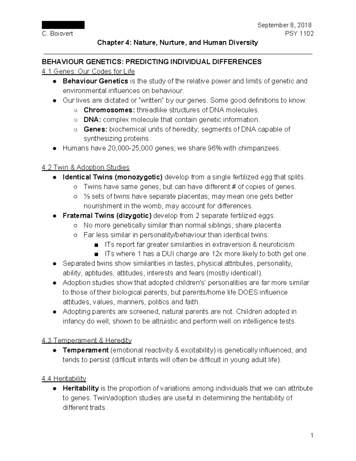 Chapter 4 Nature, Nurture & Human Diversity - C. Boisvert PSY 1102 ...
