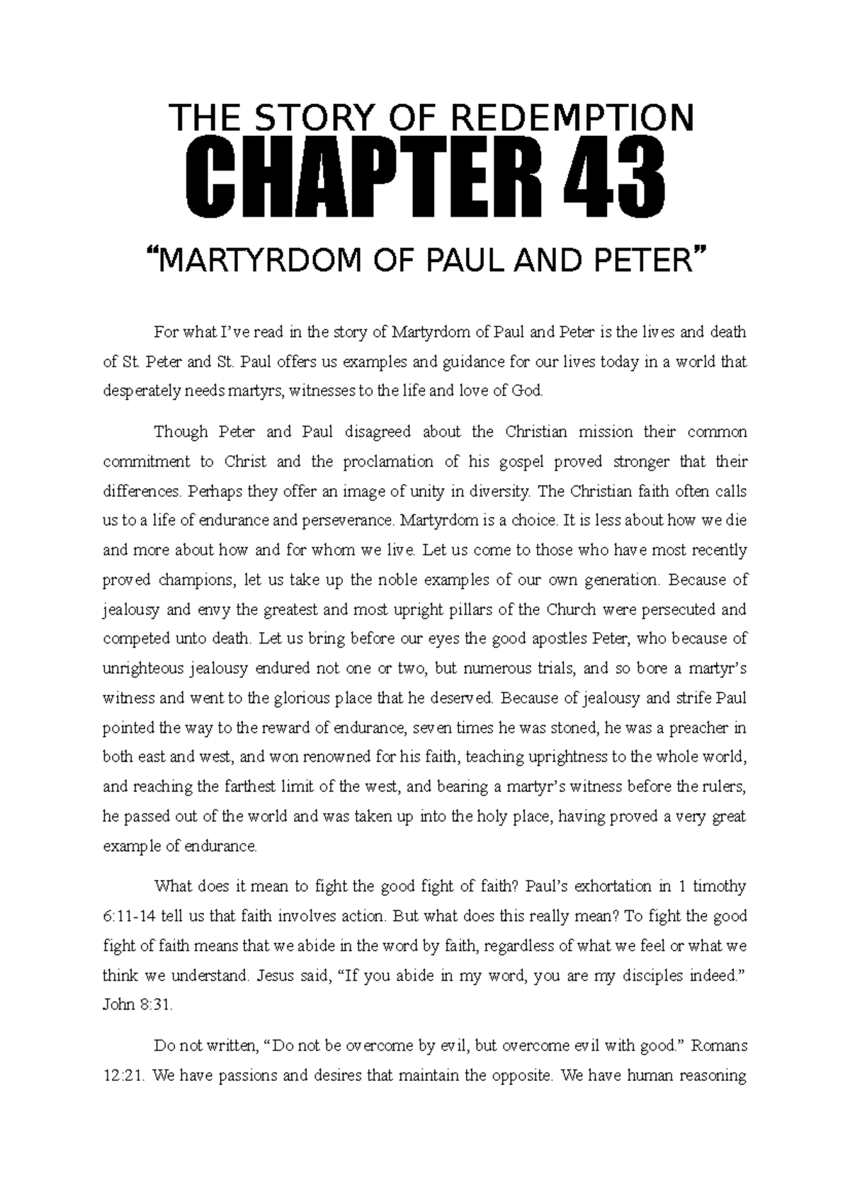 THE Story OF Redemption Chapter 43 Martyrdom OF PAUL AND Peter - THE ...