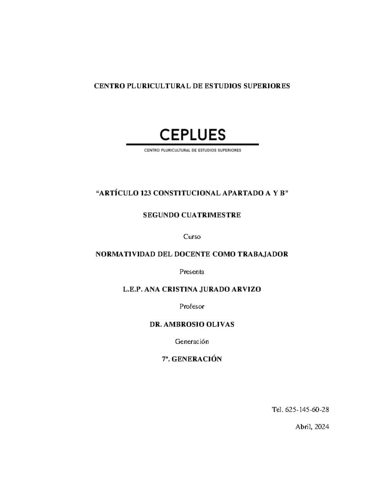 Jurado Arvizo Articulo 123 - CENTRO PLURICULTURAL DE ESTUDIOS ...