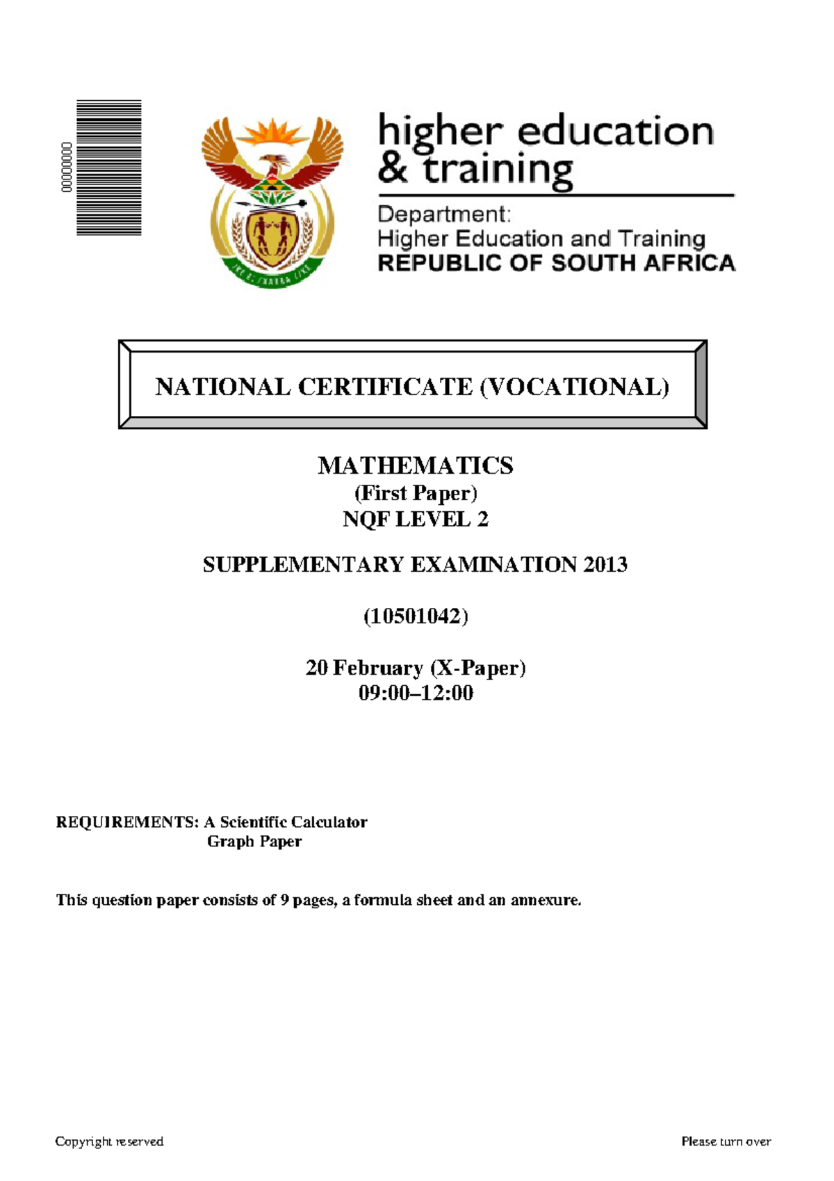 PTW Maths 2 QP EXAM Paper 1 SUPP 2013 - MATHEMATICS (First Paper) NQF ...