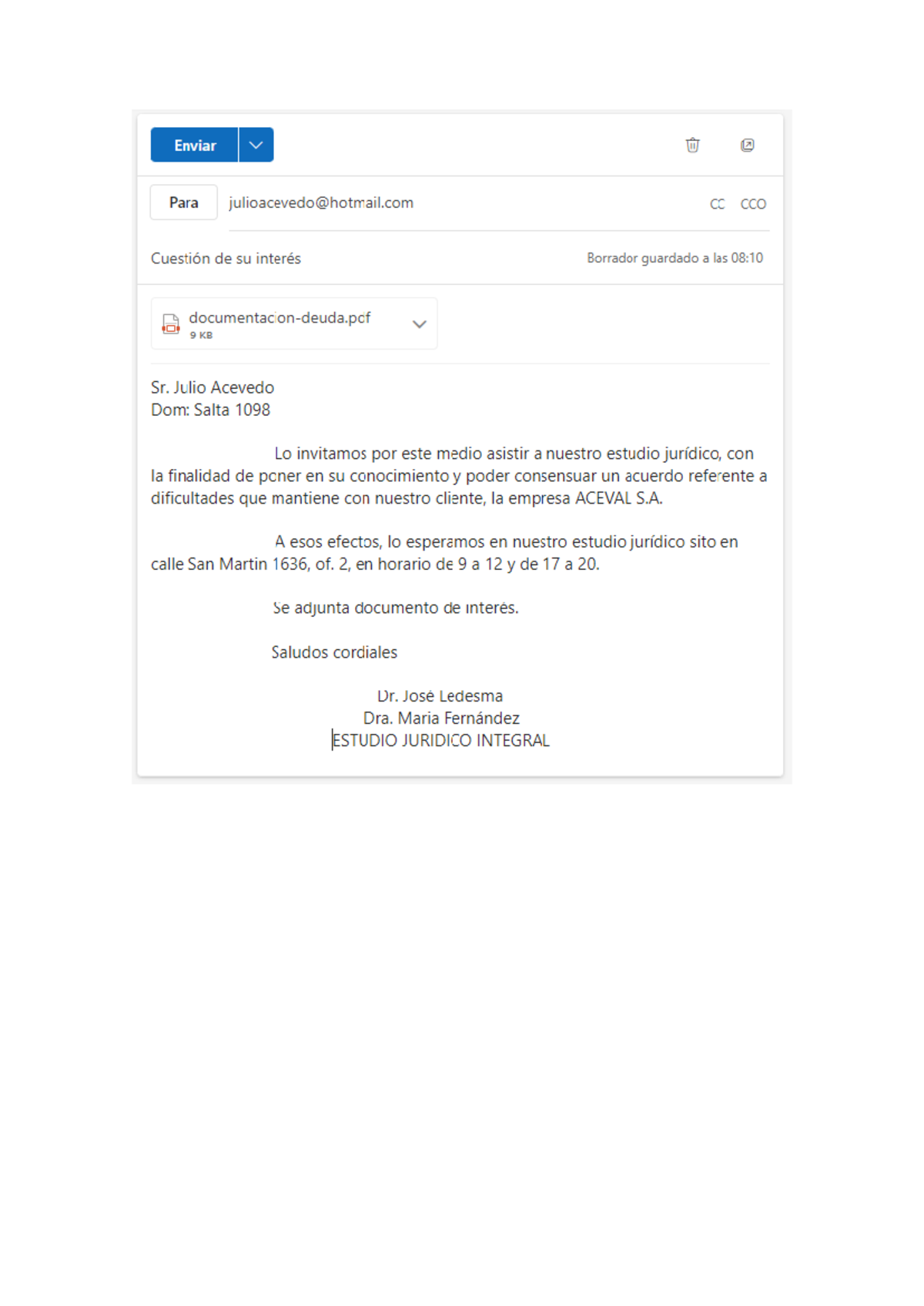 Modelo Misiva -mail - Derecho Procesal Civil y Comercial - Studocu