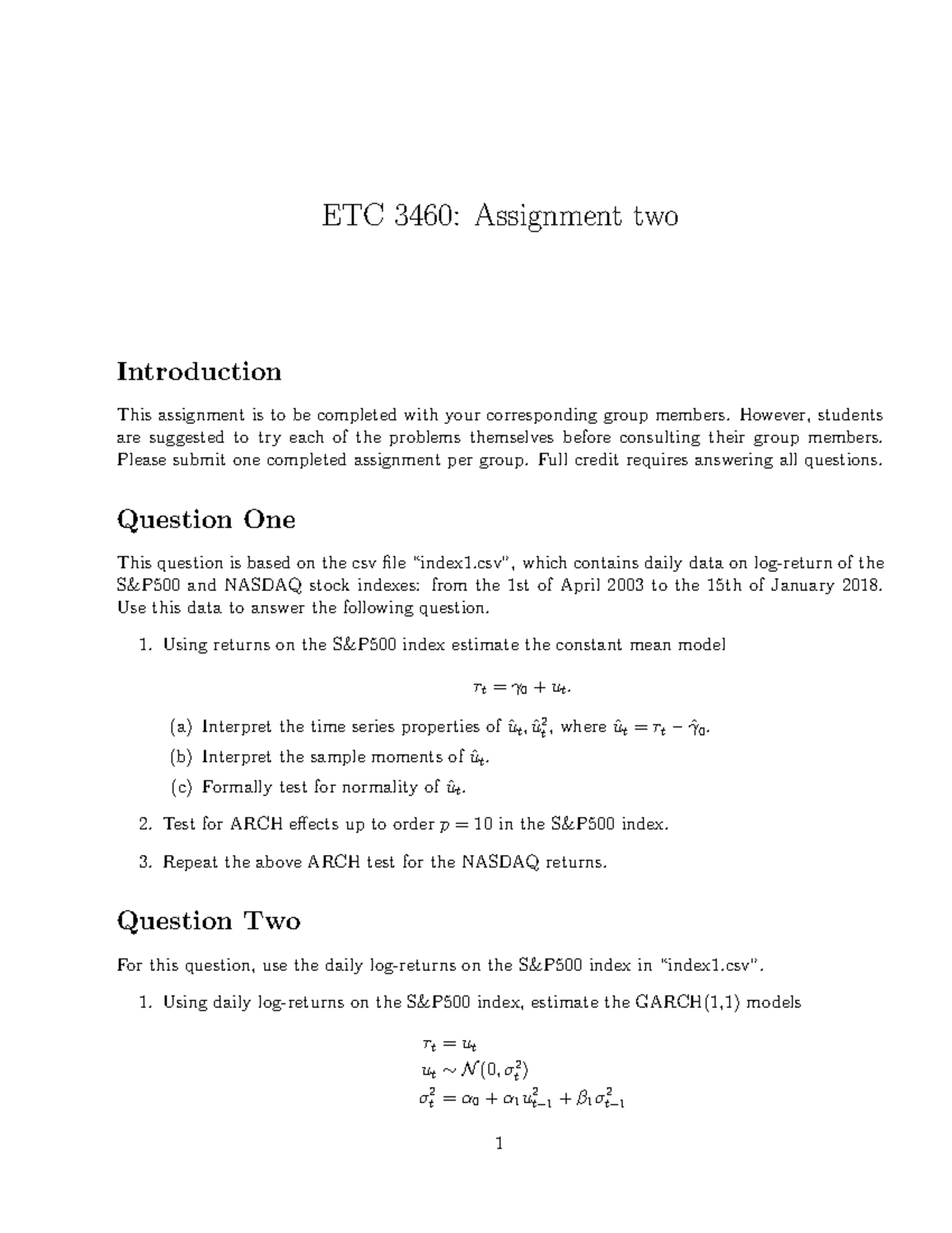 Hmwk 2 - DDDDDDDDDDD - ETC 3460: Assignment two Introduction This assignment is to be completed ...